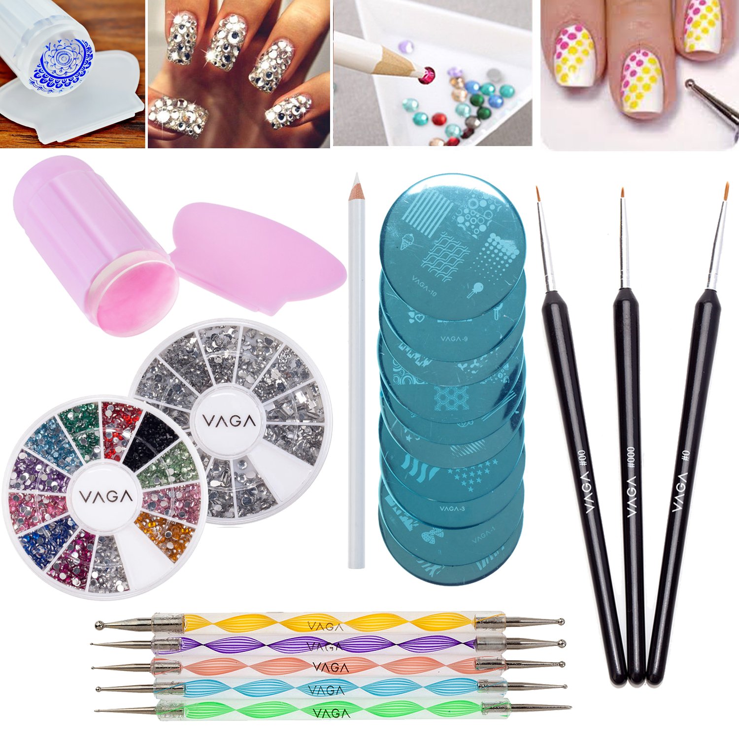 Amazon.com: VAGA Nail Art Set of Assorted Tools and Decorations, Nail ...