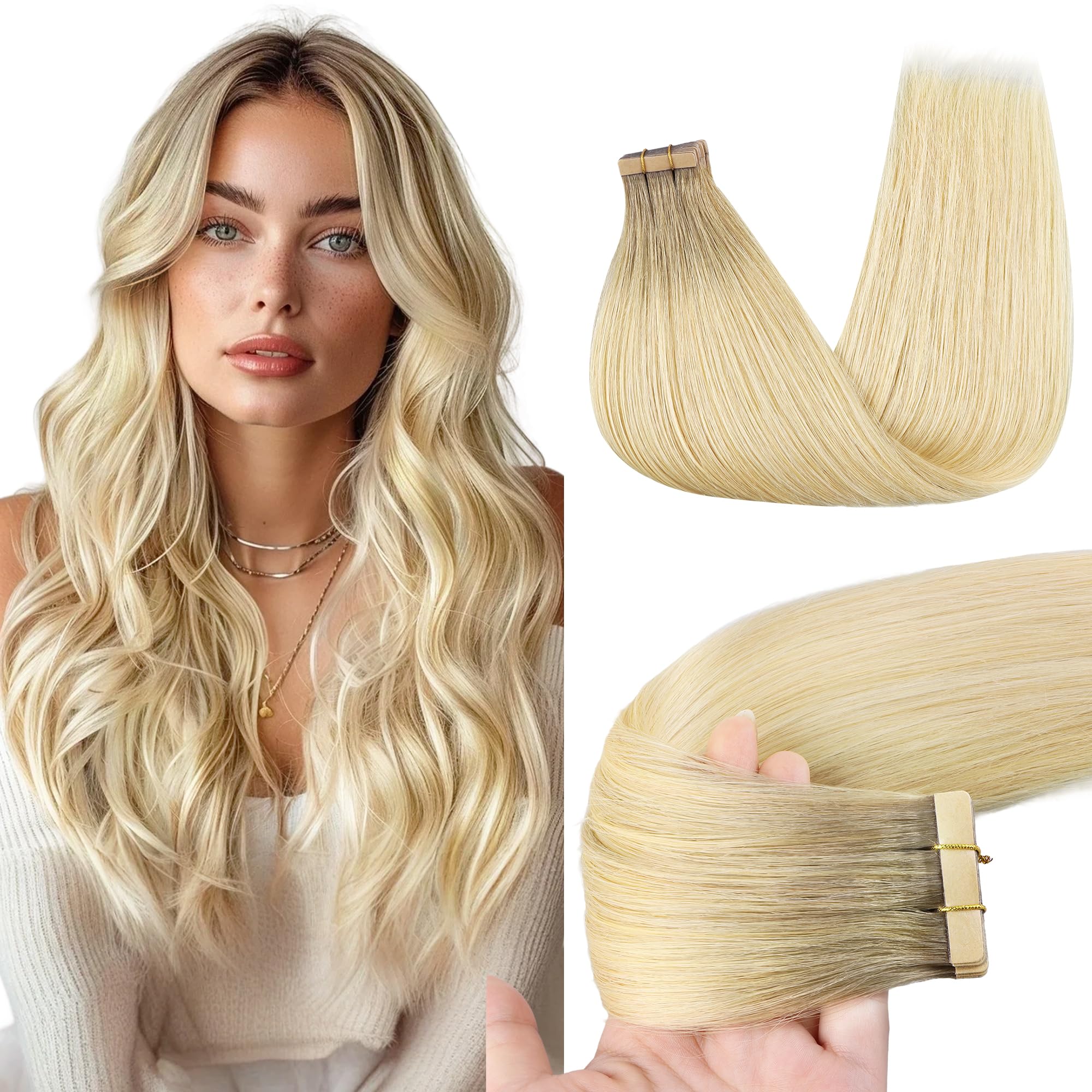 Amazon.com : GOO GOO Tape in Hair Extensions Human Hair, R7/60F 20inch ...