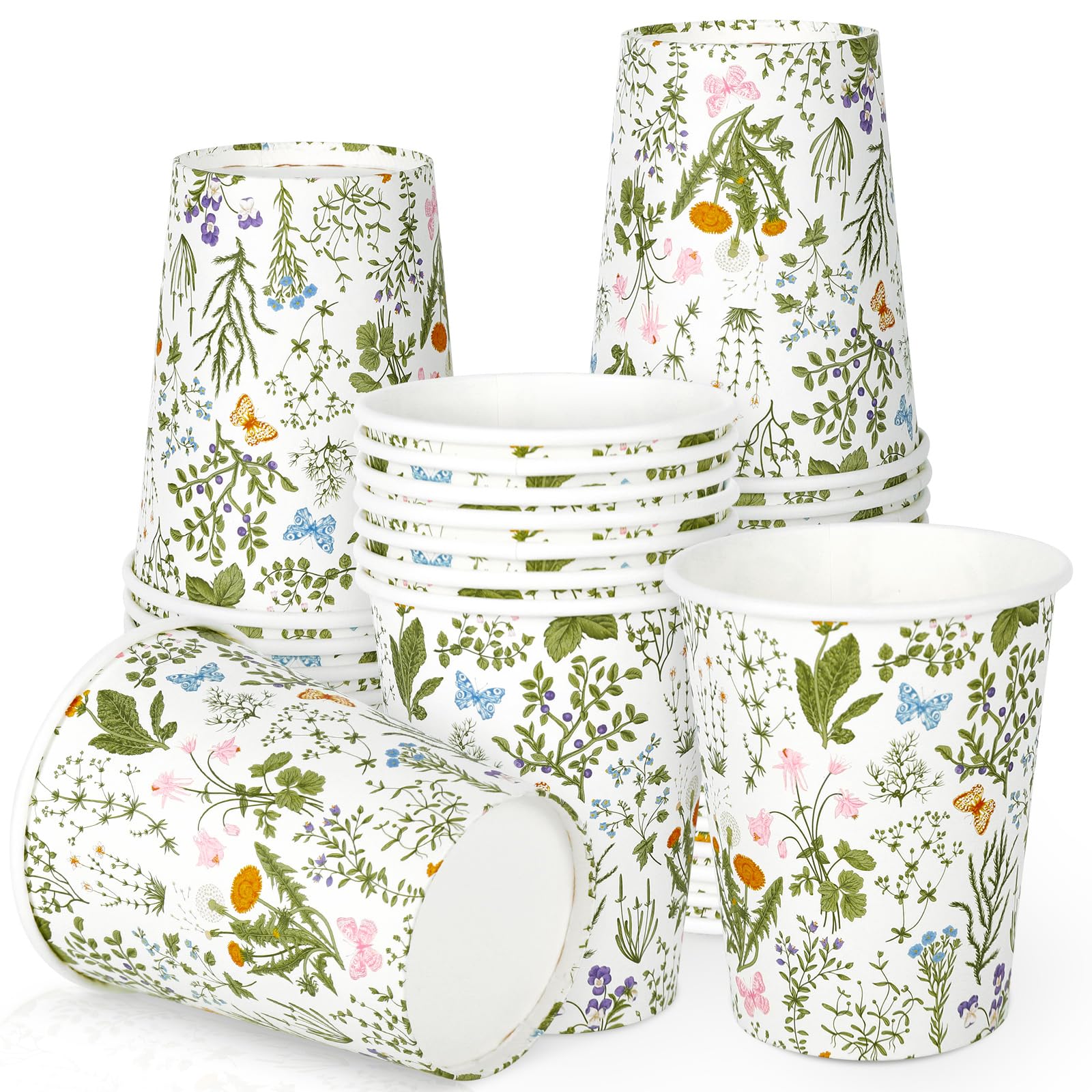 Amazon.com: JarThenaAMCS Wildflower Paper Cups Vintage Botanical Paper ...