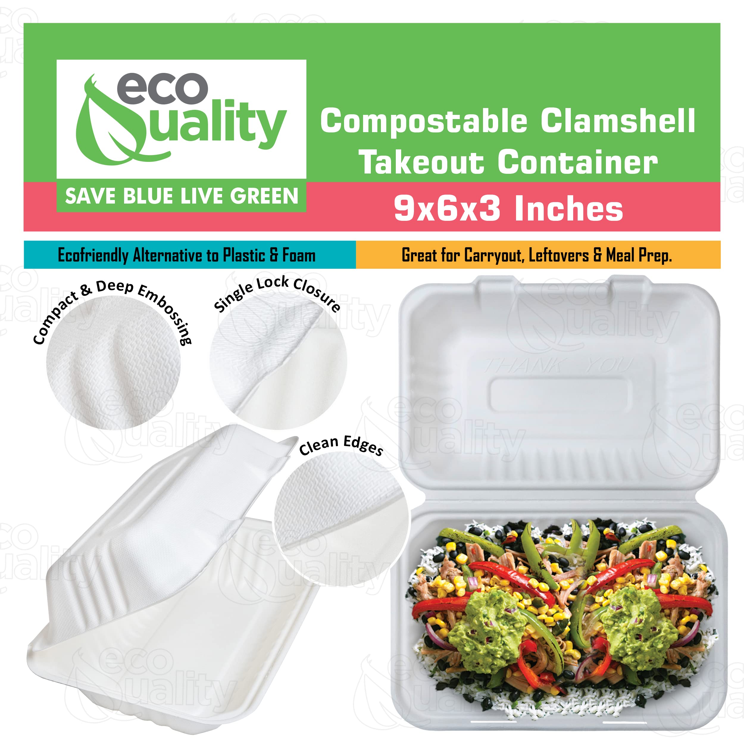 Snapklik.com : Compostable Rectangular Hinged Clamshell Take Out Food ...
