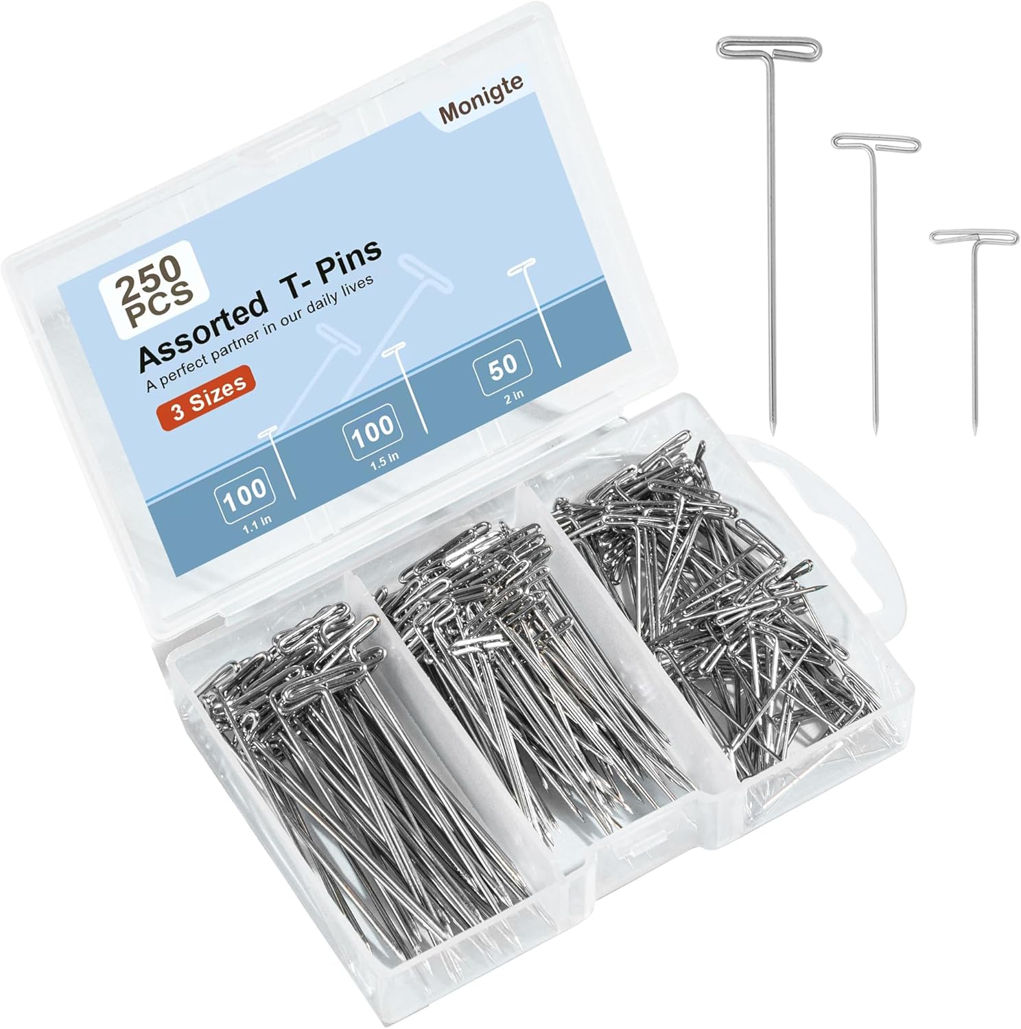 Amazon.com: 250Pcs T Pins, 1inch /1.5inch/ 2 inch T-Pins,Stainless ...