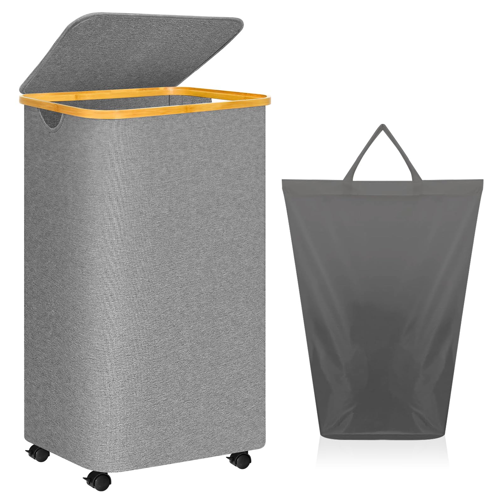 Laundry Hamper with Wheels and Lid, 100L Laundry Hamper on Wheels ...
