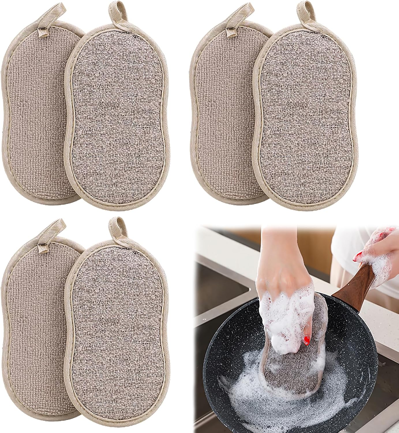 6 Pack Reusable Washing Up Sponge,Double Sided Dishwashing Sponges ...