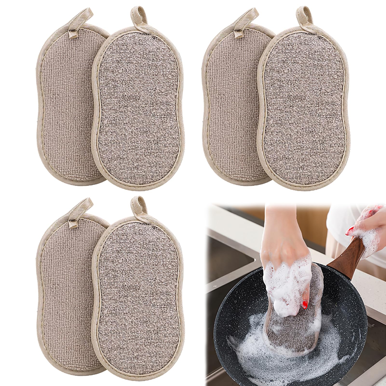 6 Pack Reusable Washing Up Sponge,Double Sided Dishwashing Sponges ...