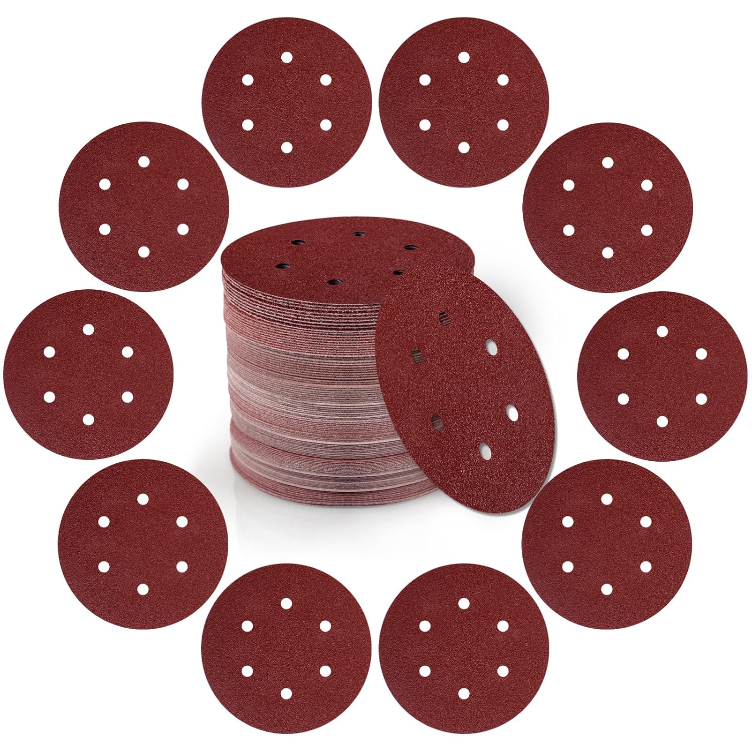 100pcs 6 Inch 6 Hole Sanding Discs Set Hook and Loop Sanding Discs Sand ...