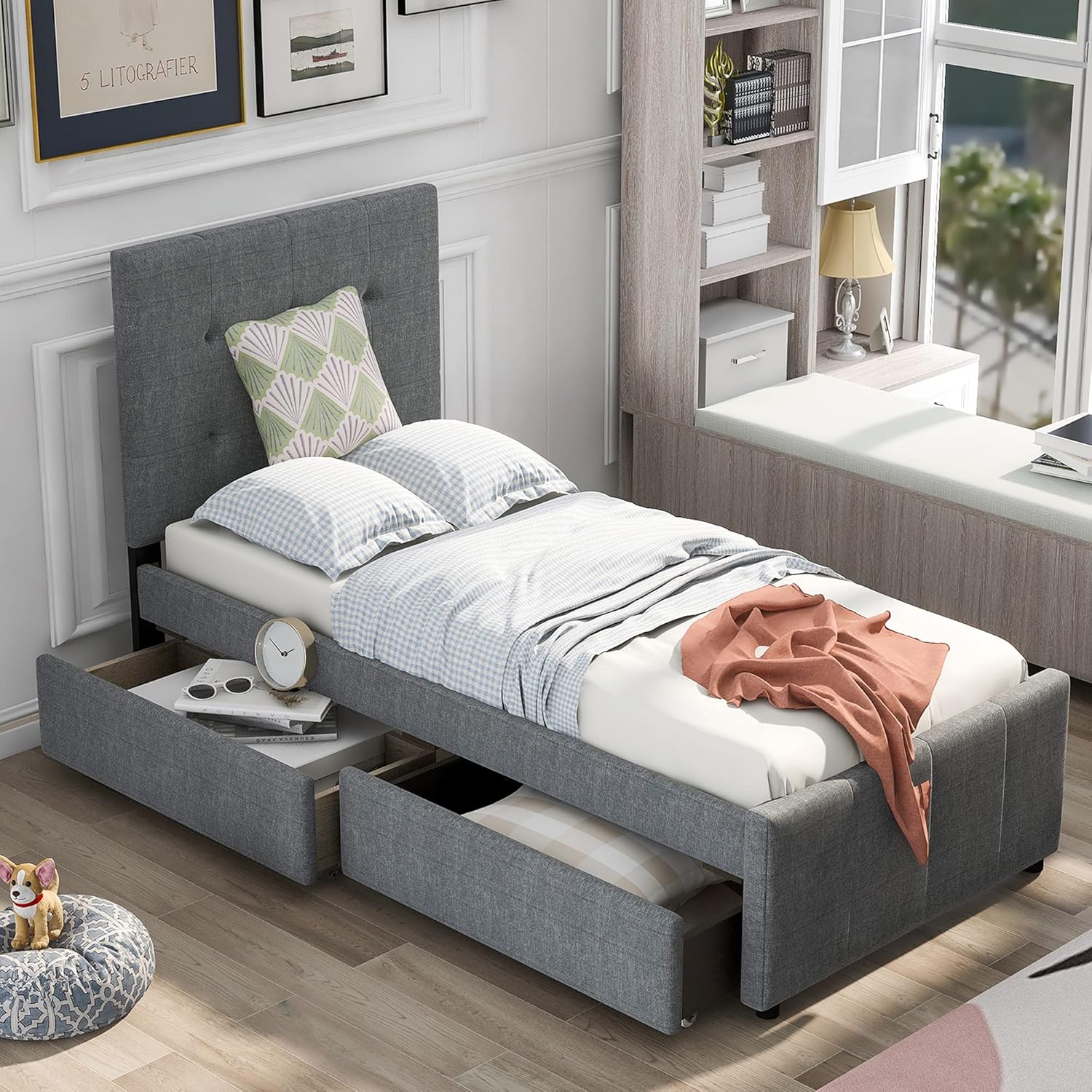 Amazon.com: Merax Twin Platform Bed with Headboard and Two Drawers ...