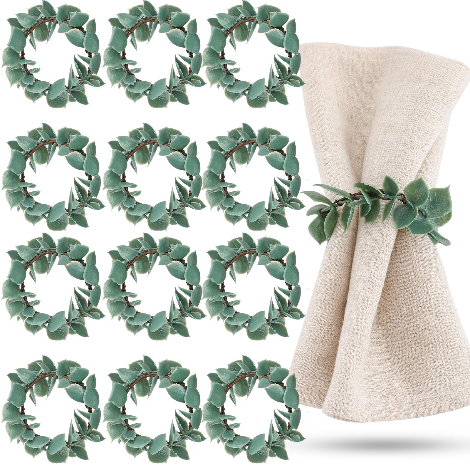 Amazon.com: Domensi Napkin Rings Set of 12 Eucalyptus Leaf Napkin Rings ...