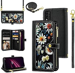 Amazon.com: Furiet Floral Wallet Case for T-Mobile Revvl V+ 5G with Wrist Strap Shoulder Strap ...