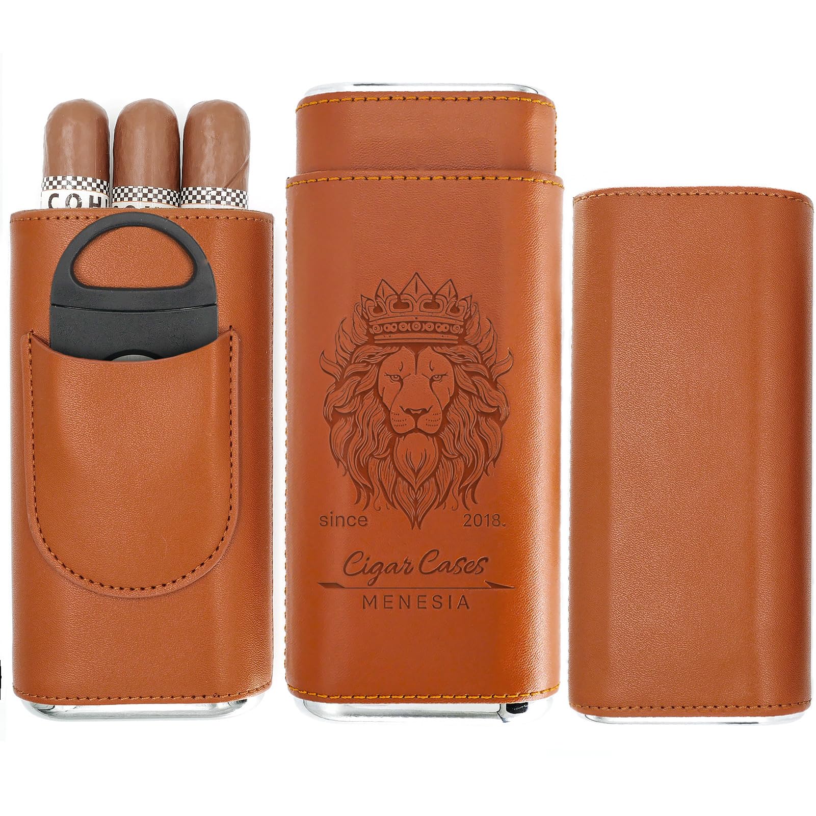 Amazon.com: menesia Brown Cigar Case with Cigar Cutter - Portable ...