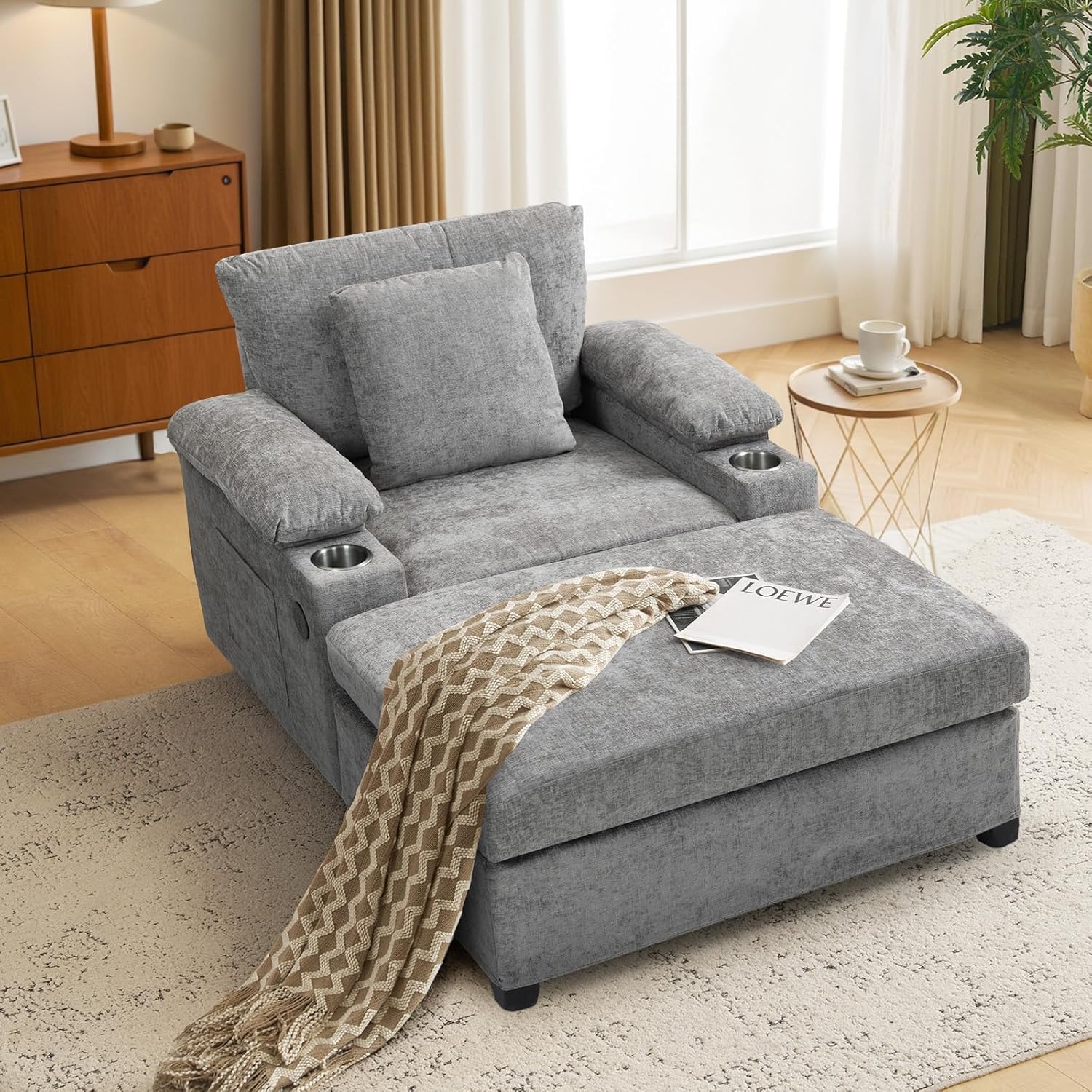 Amazon.com: Chaise Lounge Chair Indoor with Ottoman,38.6"W Chenille ...