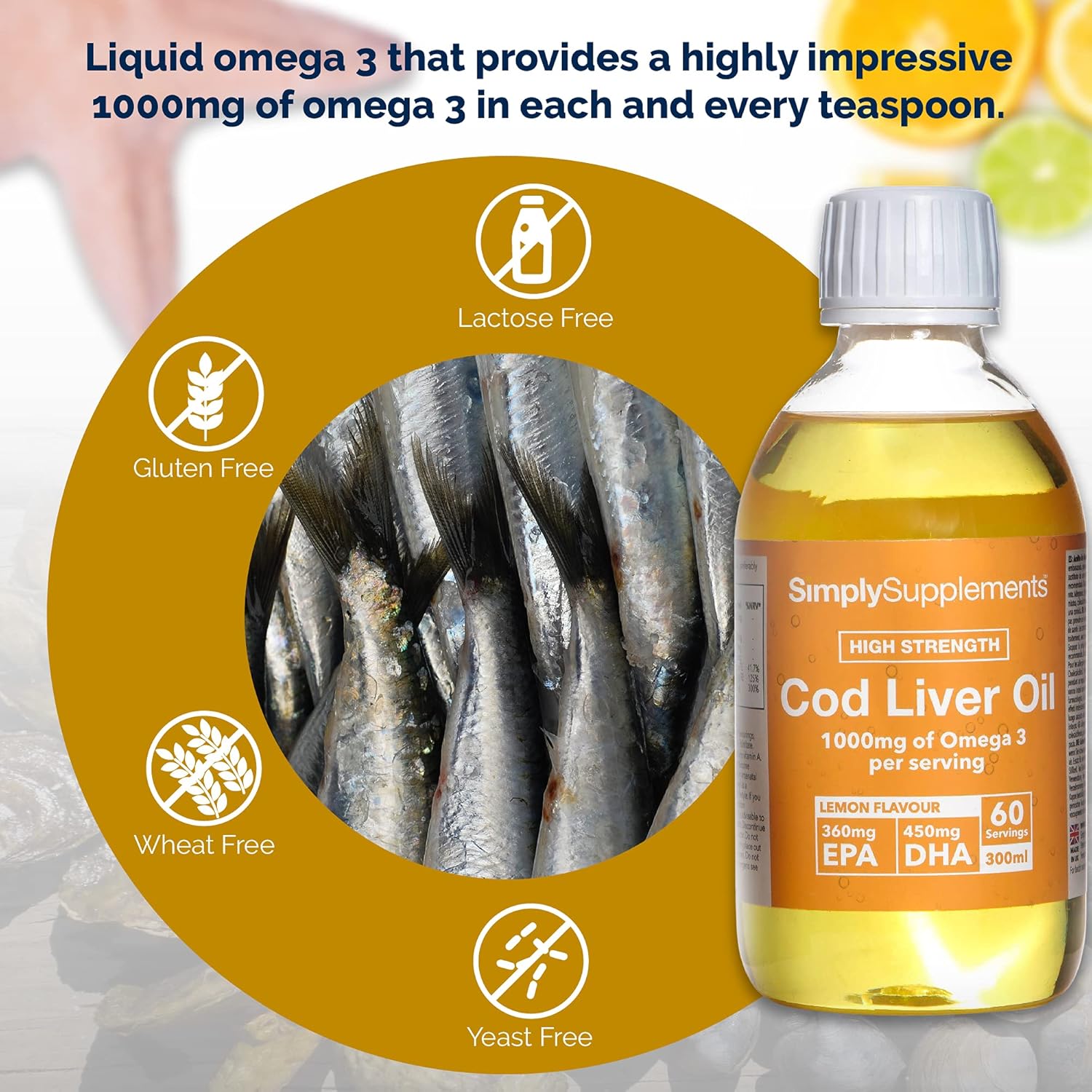 Liquid Cod Liver Oil | Natural Lemon Flavour | 300ml Bottle = 60 ...