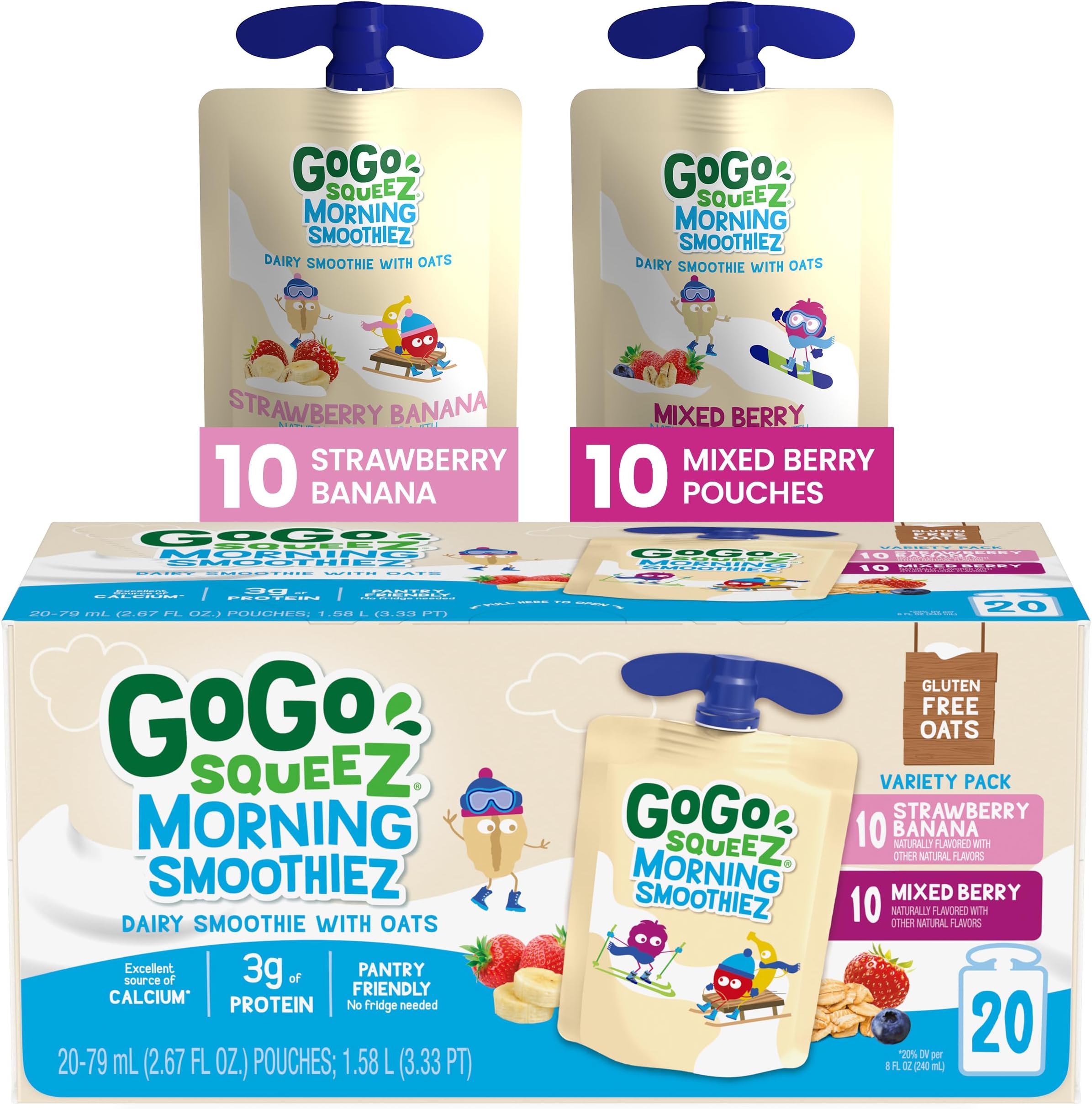 Amazon.com: GoGo squeeZ Morning smoothieZ Variety Pack, Mixed Berry ...