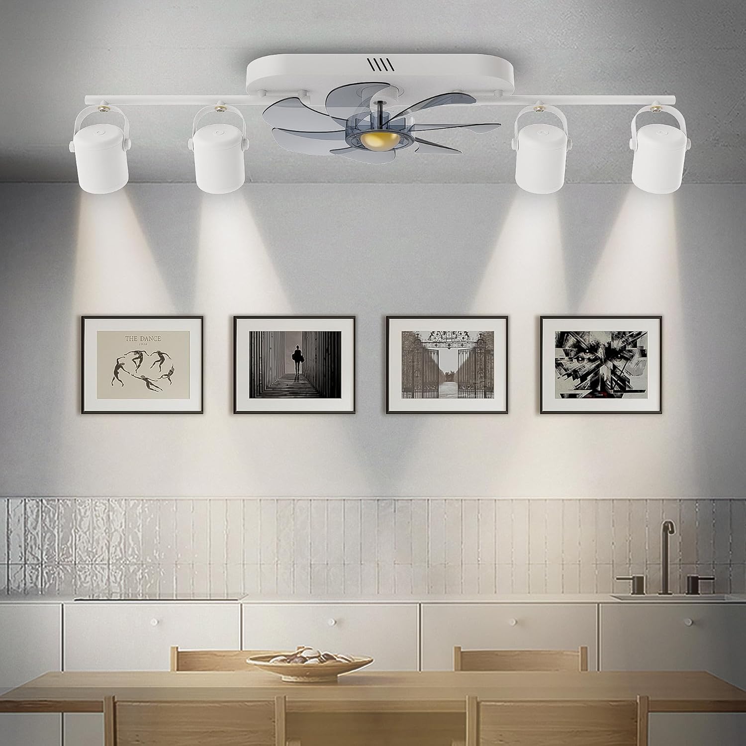 32 in LED Track Lighting with Ceiling Fan, Modern Track Light Wireless ...