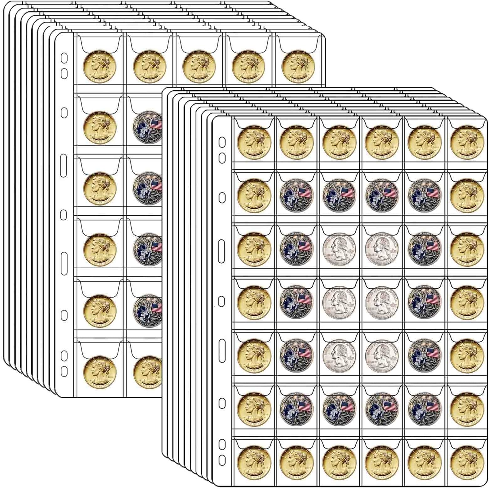 Amazon.com : MUQING 600 Pockets Coin Sleeves, 20 Sheets Coin Pages ...