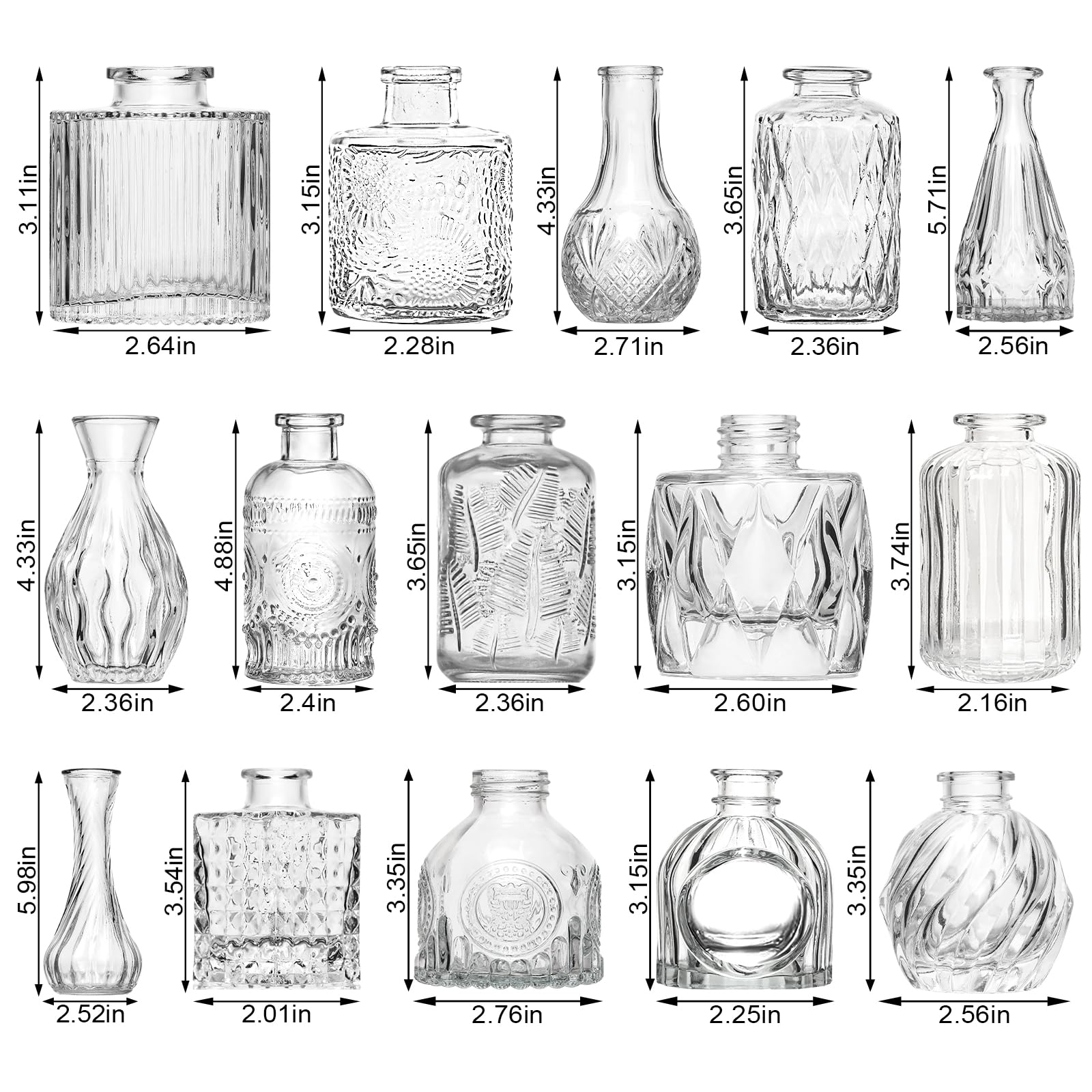 Aheroi Glass Bud Vase Set, 26Pcs Small Clear Vases for Flower, Small ...