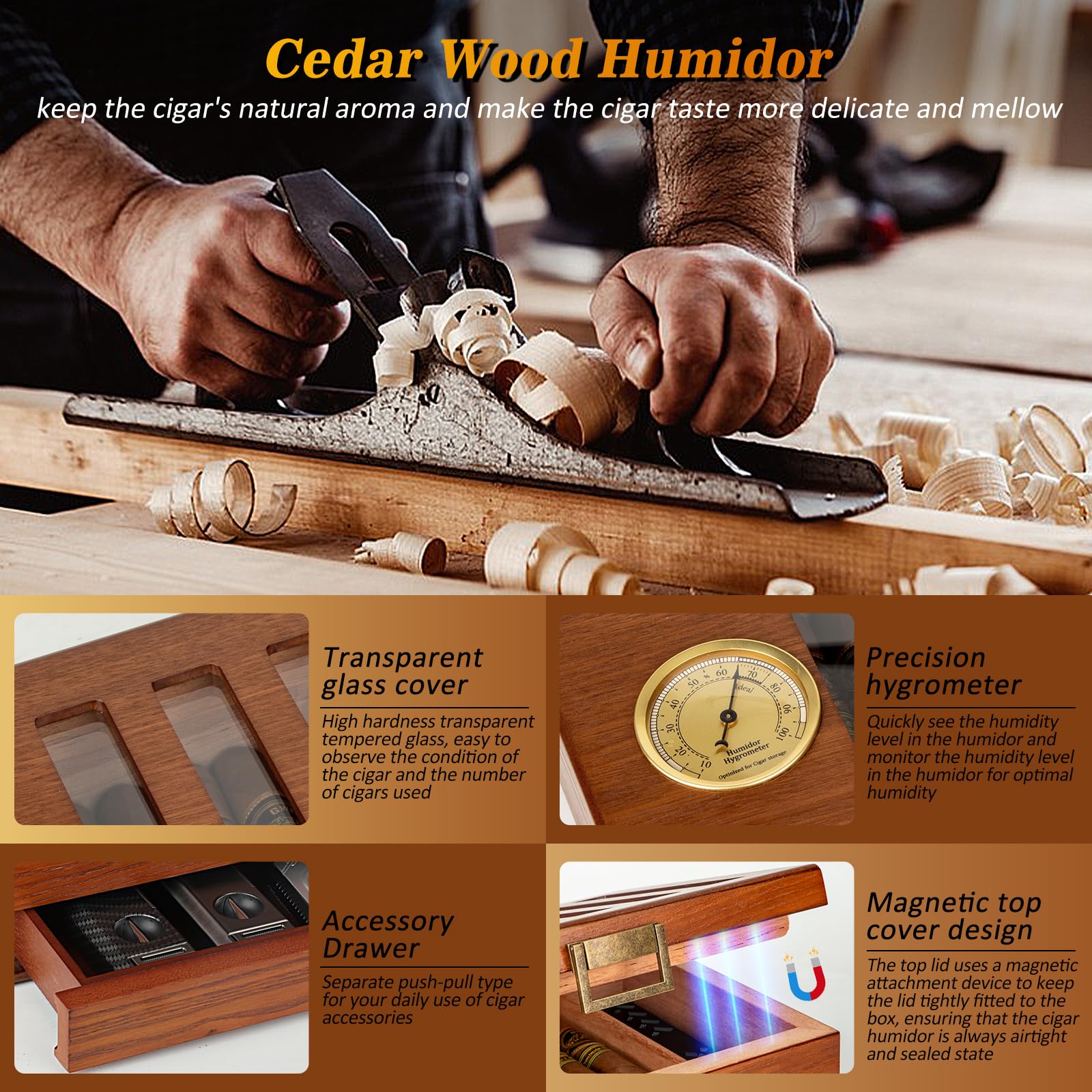 Snapklik.com : SEMKONT Cigar Humidor, Vintage Lock & Accessory Drawer ...