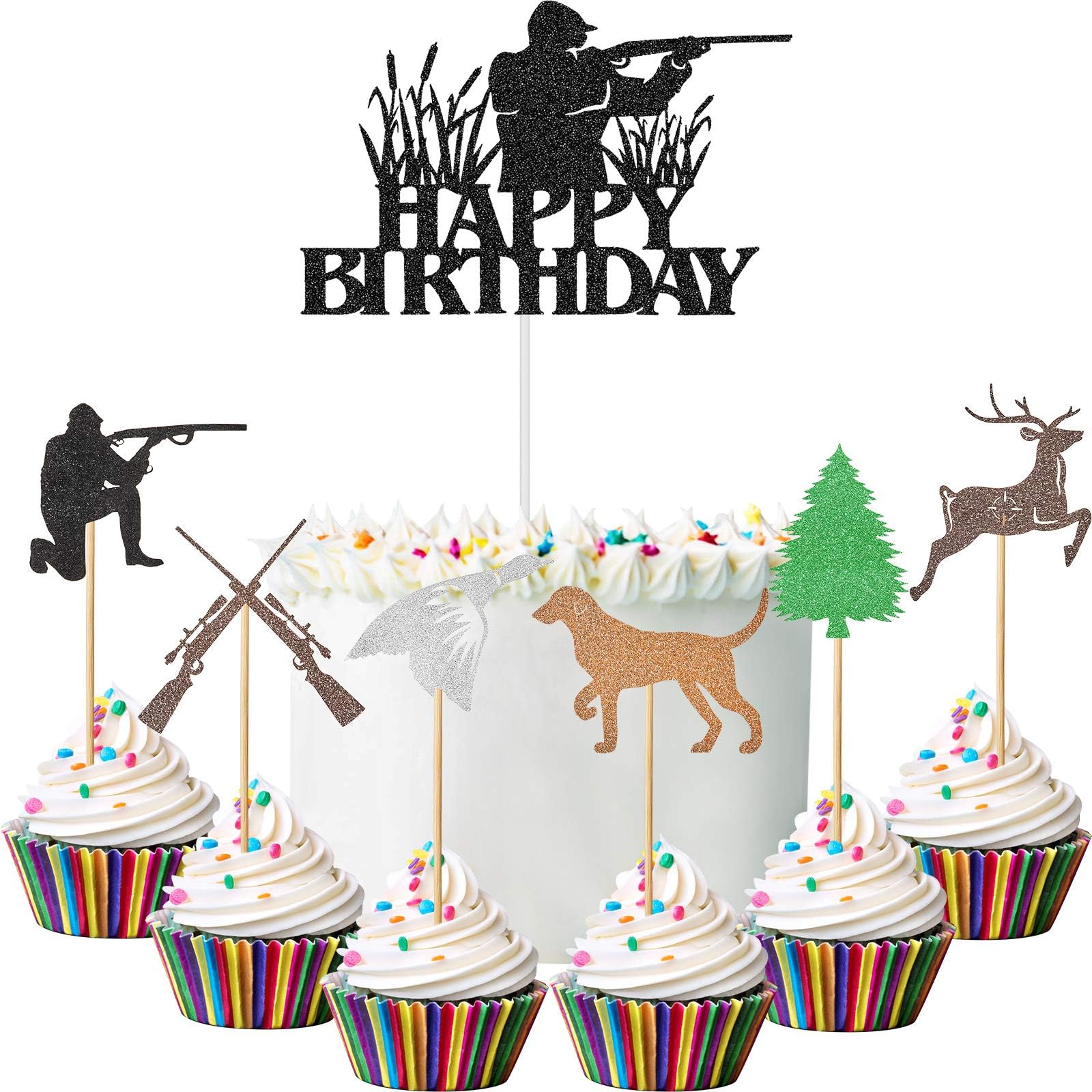 Amazon.com: 61 Pieces Hunting Cake Topper Set Hunting Birthday ...