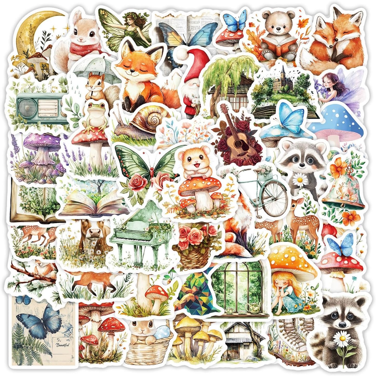 50Pcs Ins Forest Fairy Tale Stickers, Vintage Cottagecore Nature ...