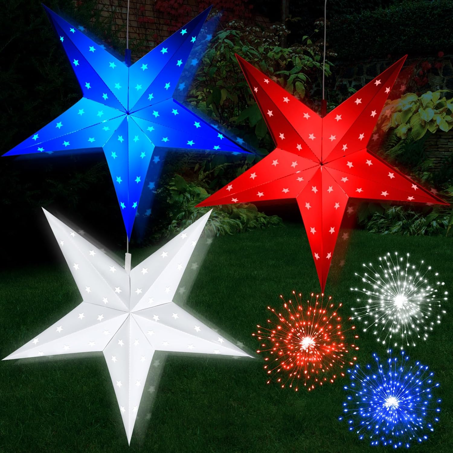 Tujoe 3 Sets 24 Inch Independence Day Star 3D Plastic Lantern with ...