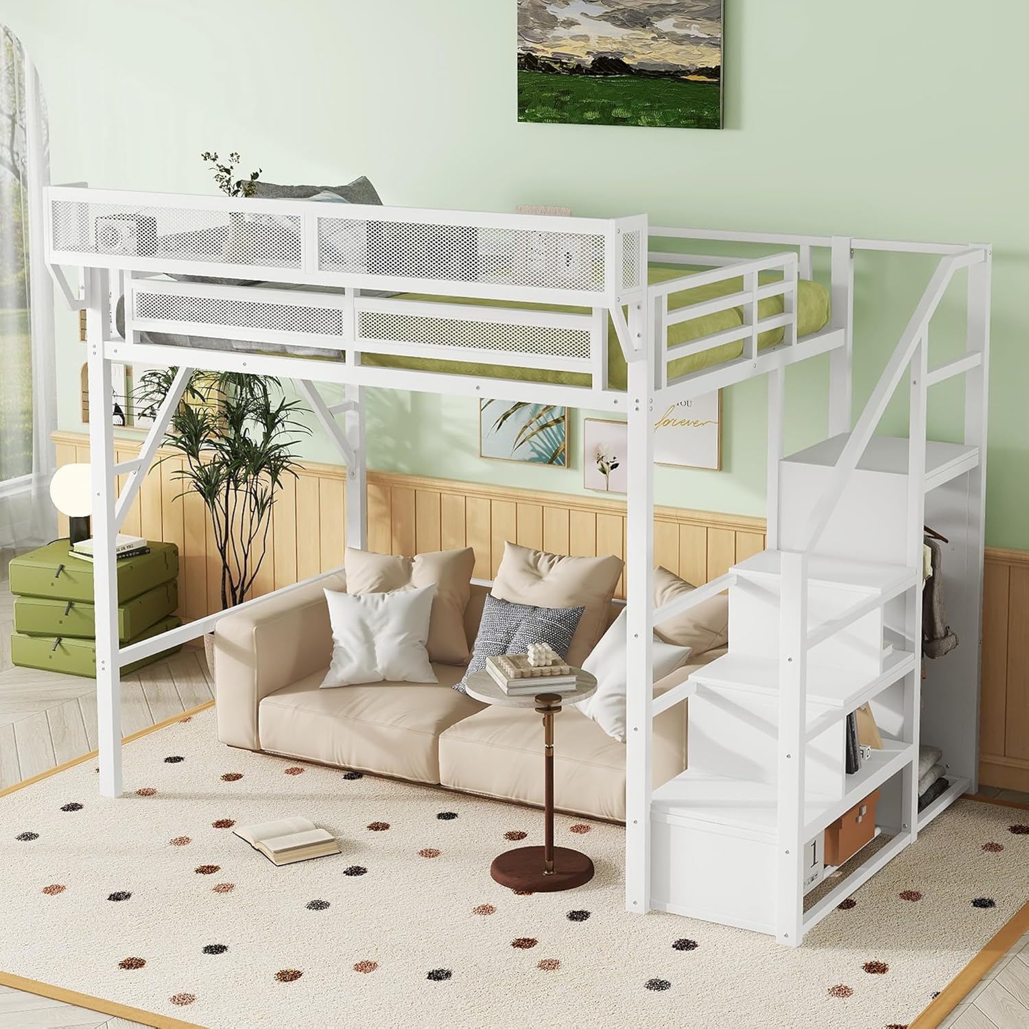 Amazon.com: Full Size Loft Bed with Stairs, Heavy-Duty Metal Loft Beds ...