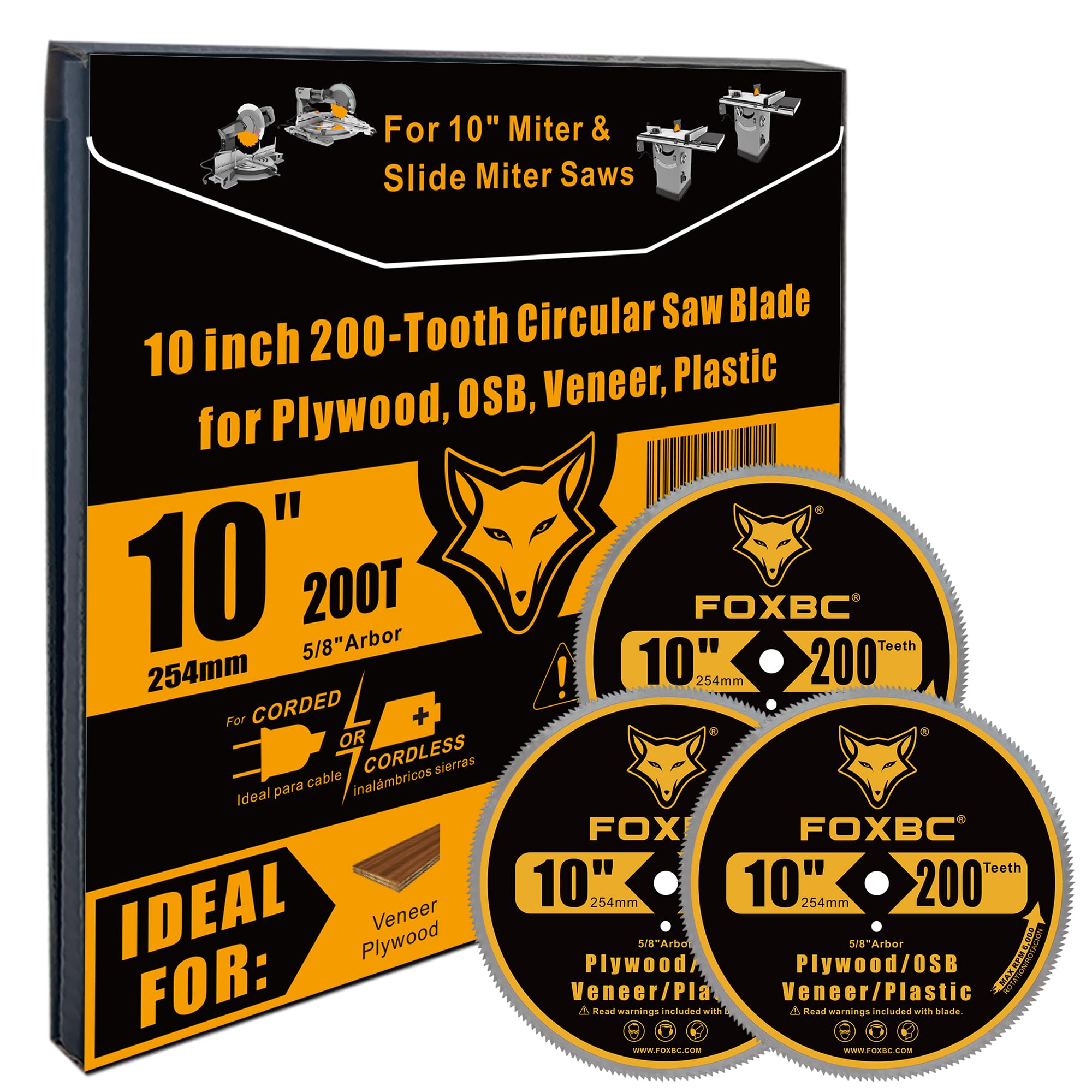 Snapklik.com : FOXBC 10 Inch 200-Tooth Contractor Saw Blade For Plastic ...