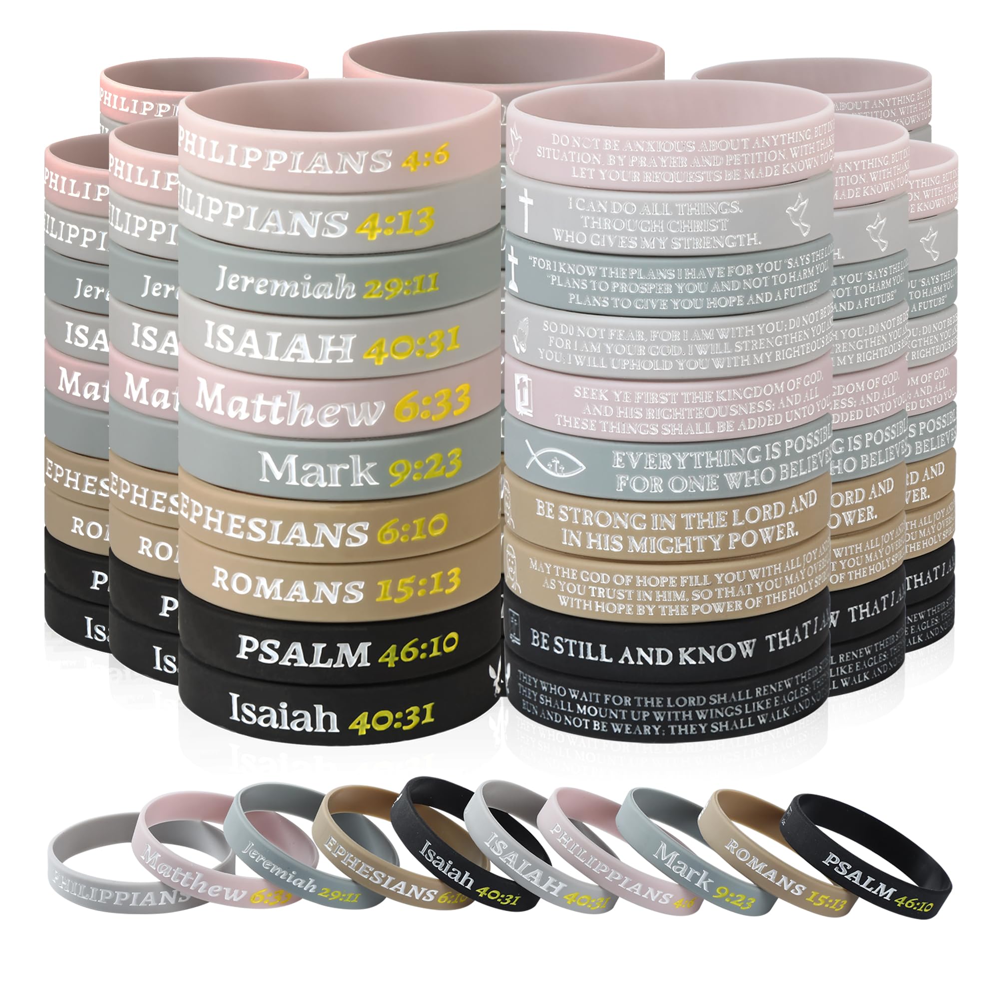 Amazon.com: 100 Pcs Christian Bible Verses Rubber Bracelets Christian ...