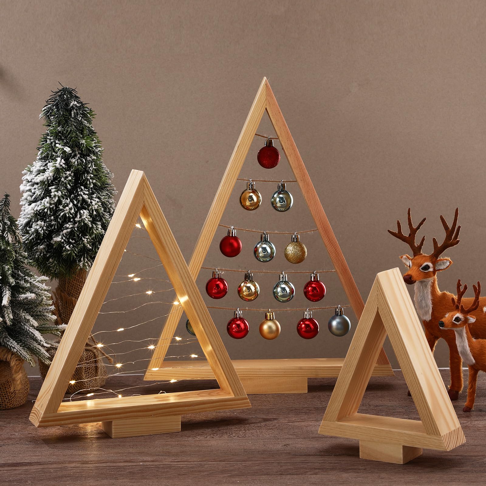 Amazon.com: Cinnvoice 3 PCS Wooden Christmas Tree Tabletop Centerpieces ...