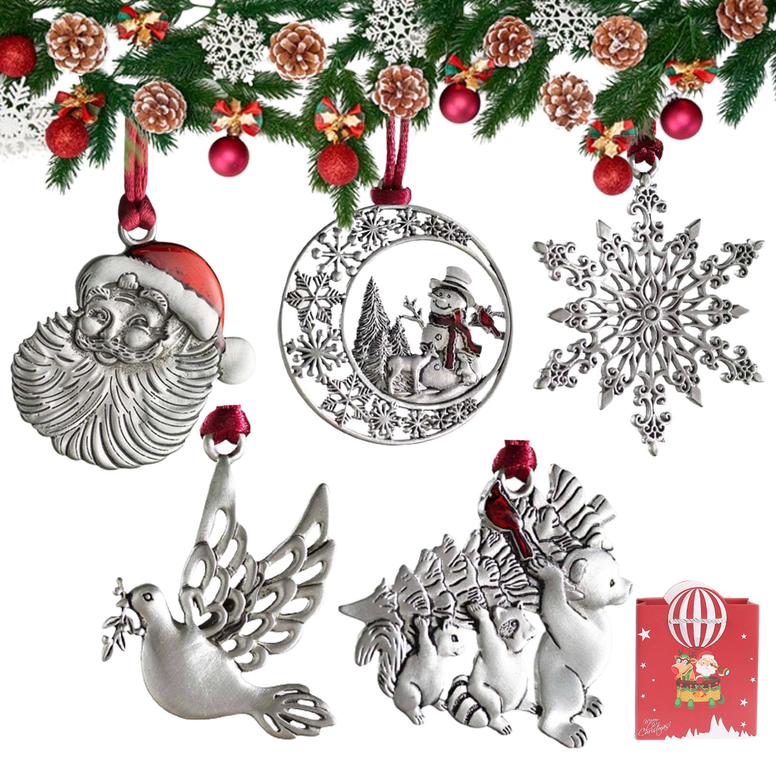LONGLUAN 2024 Solid Pewter Christmas Tree Ornament, Pewter Christmas ...