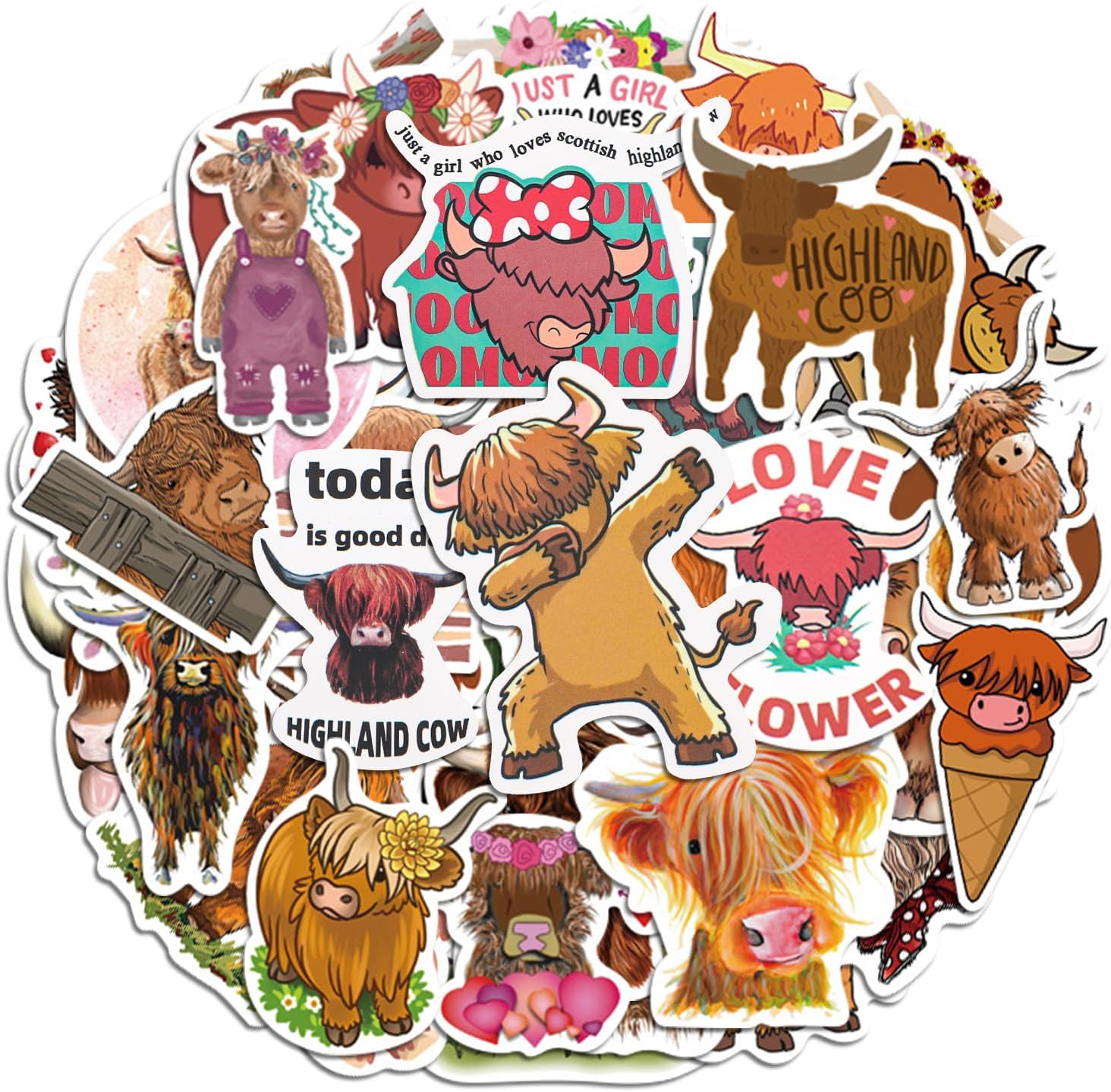50pcs Highland Cow Sticker, Cute Yak Cattle Stickers Decal Waterproof ...