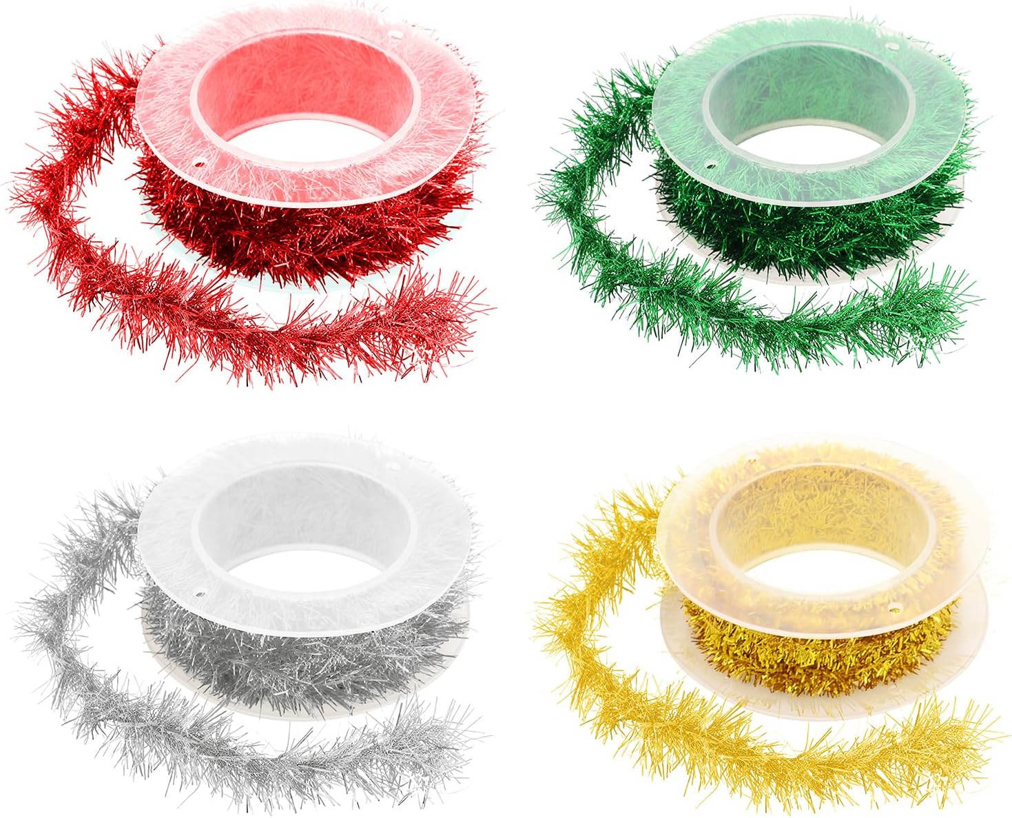 FIGCY 4 Rolls Christmas Tinsel Festive Red Green Gold Silver Tinsel ...