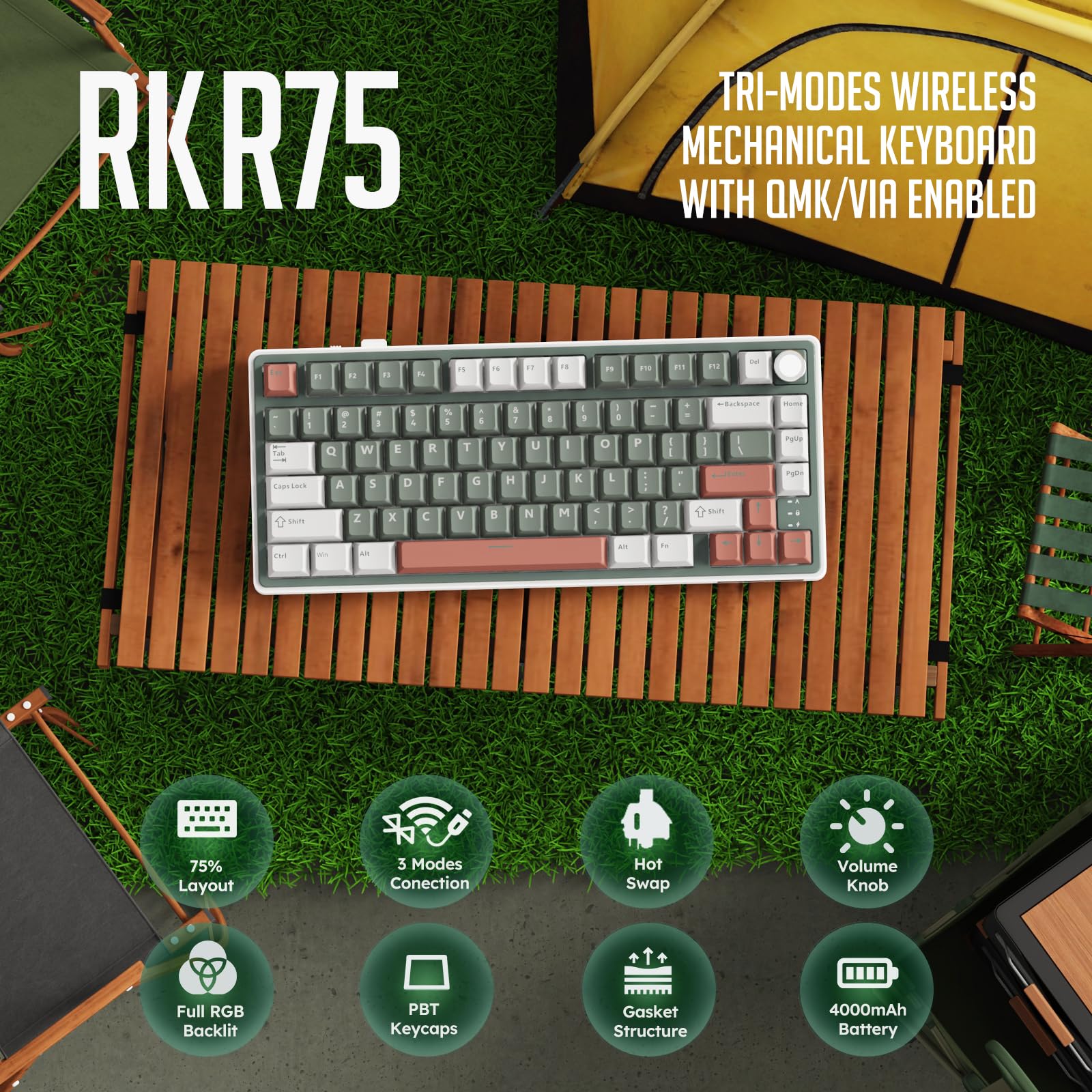 Snapklik.com : RK ROYAL KLUDGE R75 Wireless Mechanical Keyboard, 75% ...