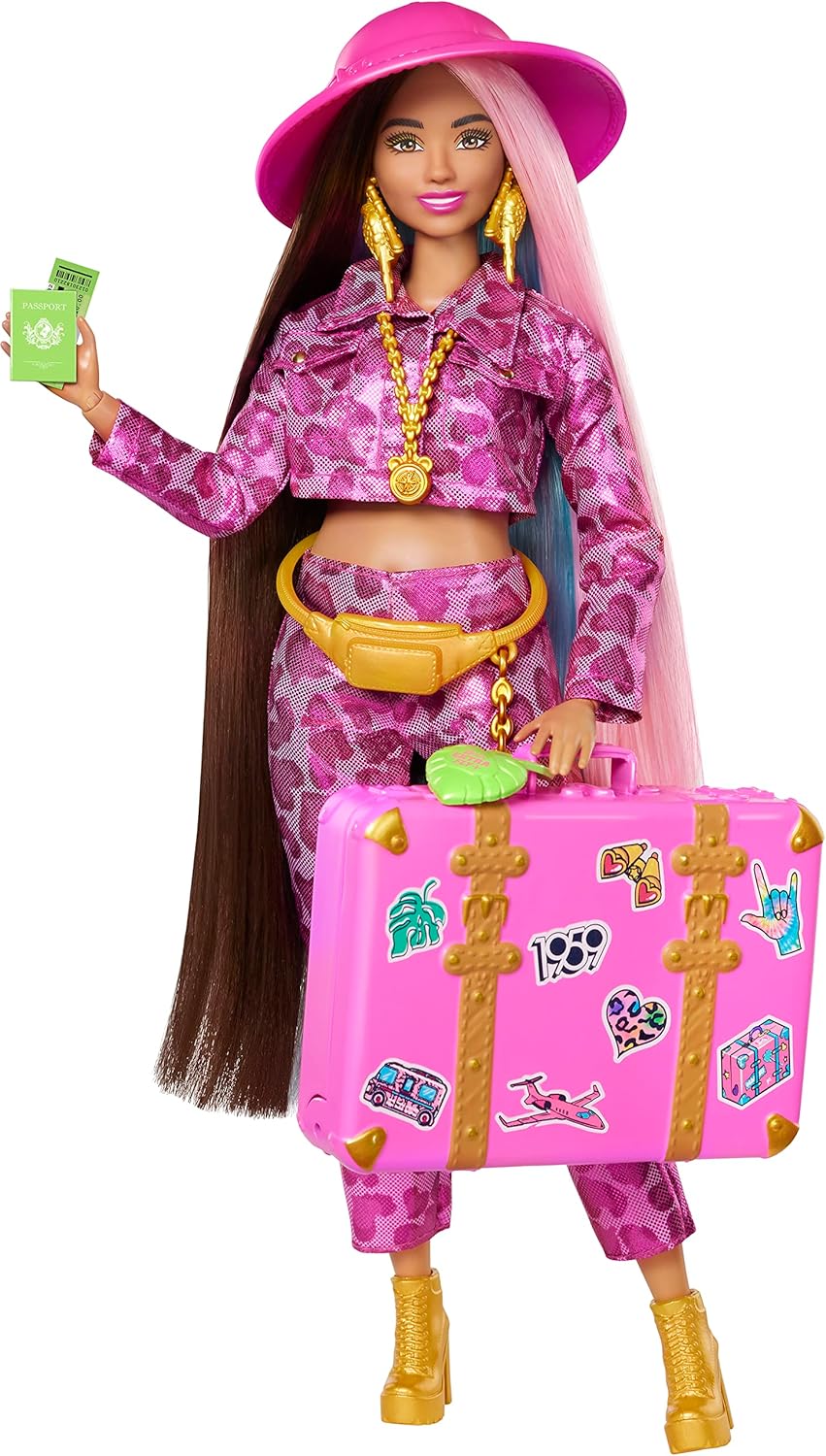 Travel Barbie Doll with Safari Fashion, Barbie Extra Fly, Pink Animal ...