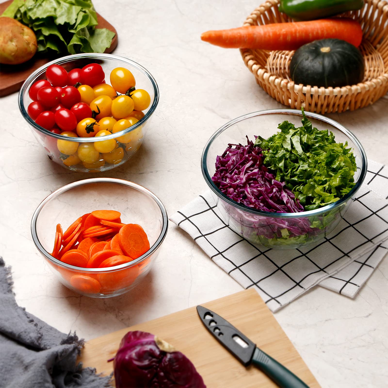 Snapklik.com : NUTRIUPS 3 Piece Glass Mixing Bowl Set Clear Prepare ...
