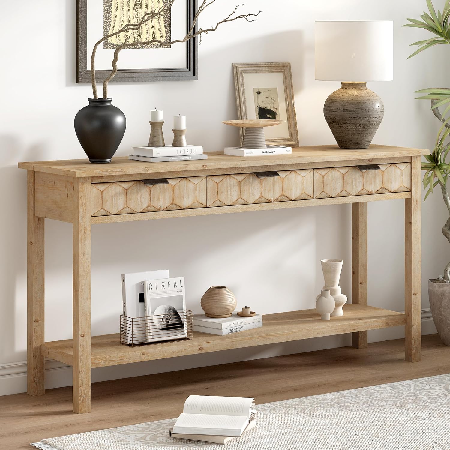 Amazon.com: Ball & Cast 60“ Contemporary 3 Drawers Console Table, Long Entryway Table with ...