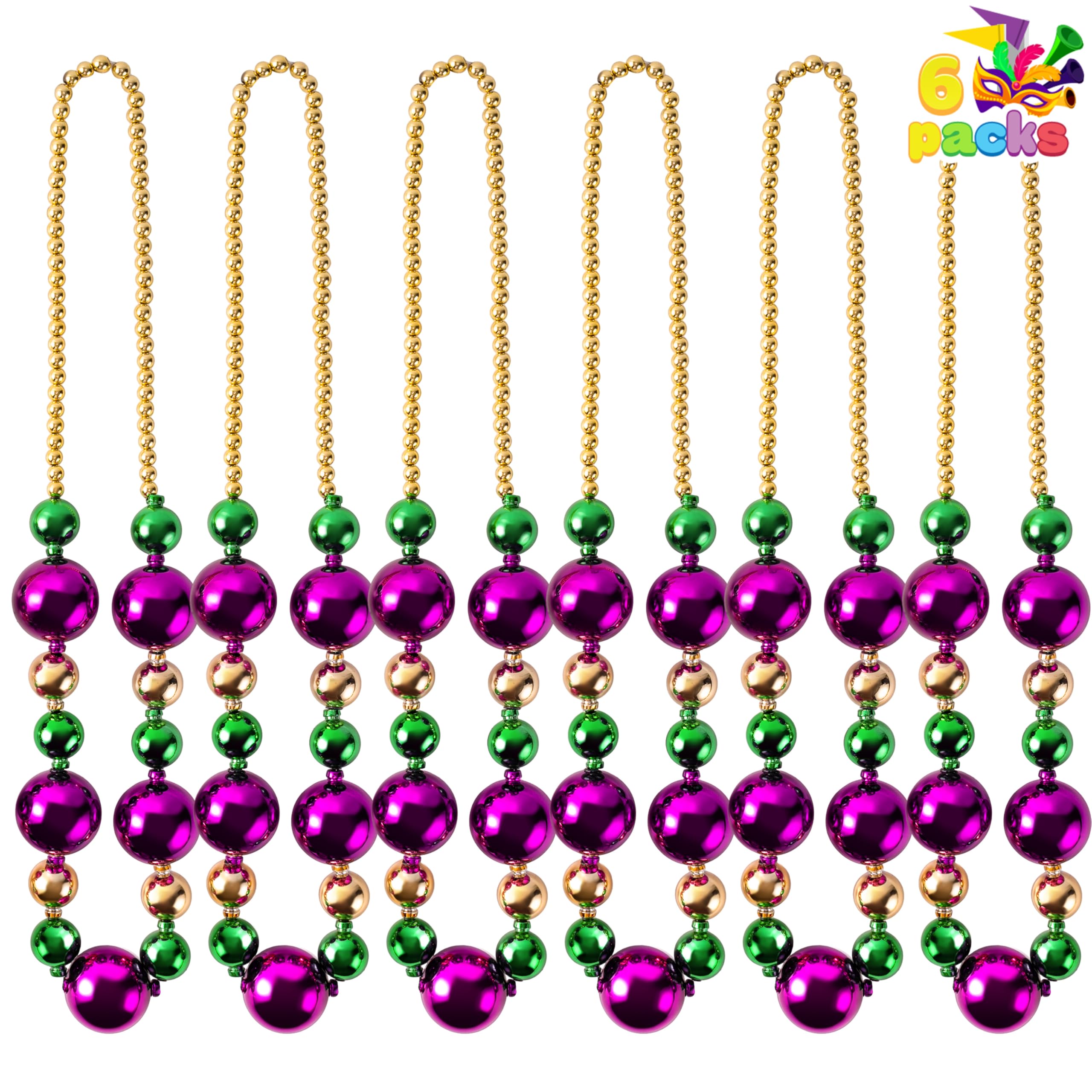 Amazon.com: JOYIN 6 Pcs Mardi Gras Jumbo Bead Necklaces, 44'' Gold ...