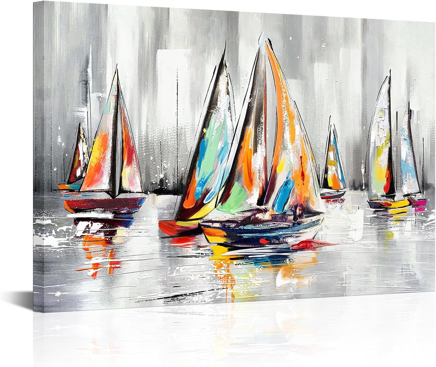 Amazon.com: KLVOS Colorful Sailboat Canvas Wall Art Abstract Boats ...