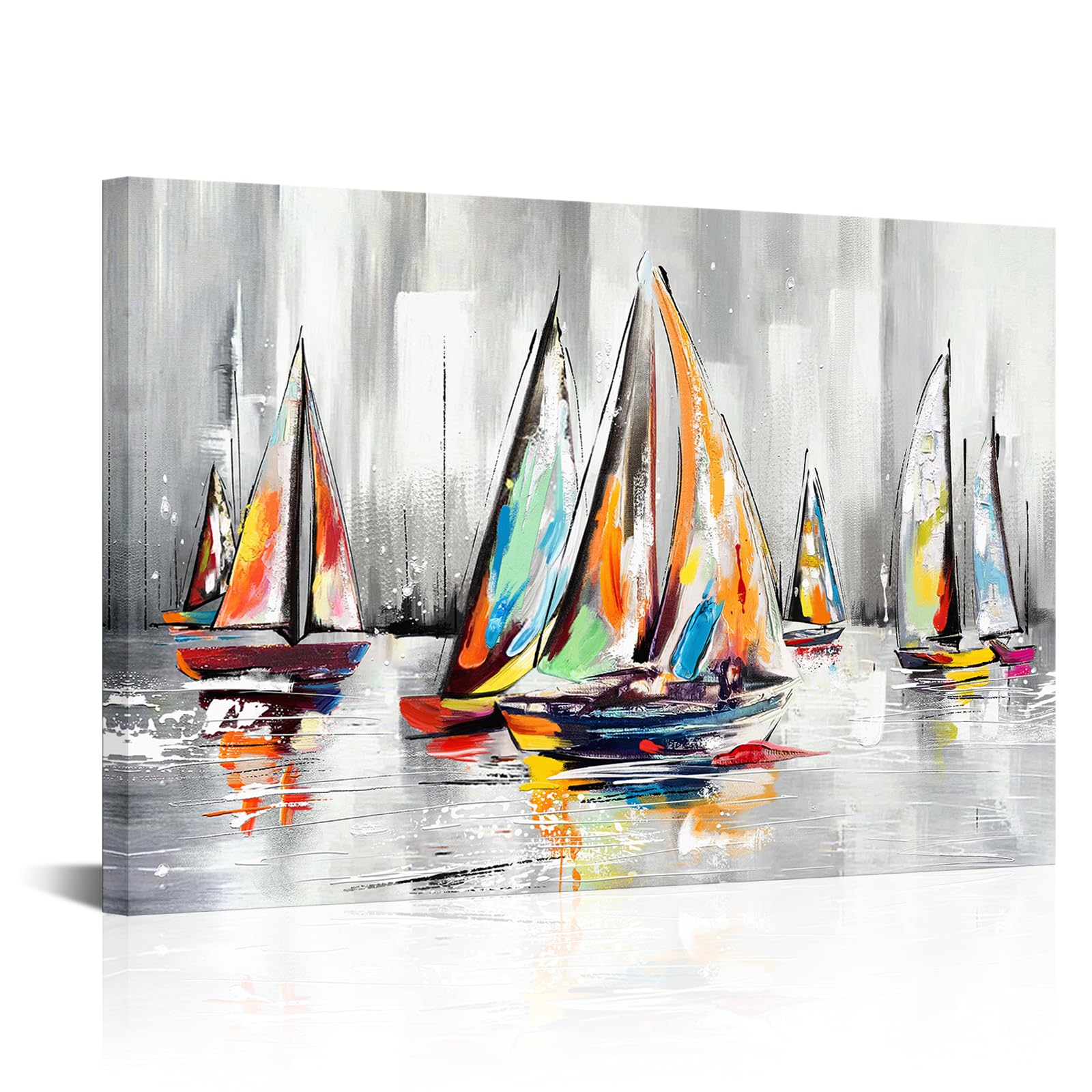 Amazon.com: KLVOS Colorful Sailboat Canvas Wall Art Abstract Boats ...