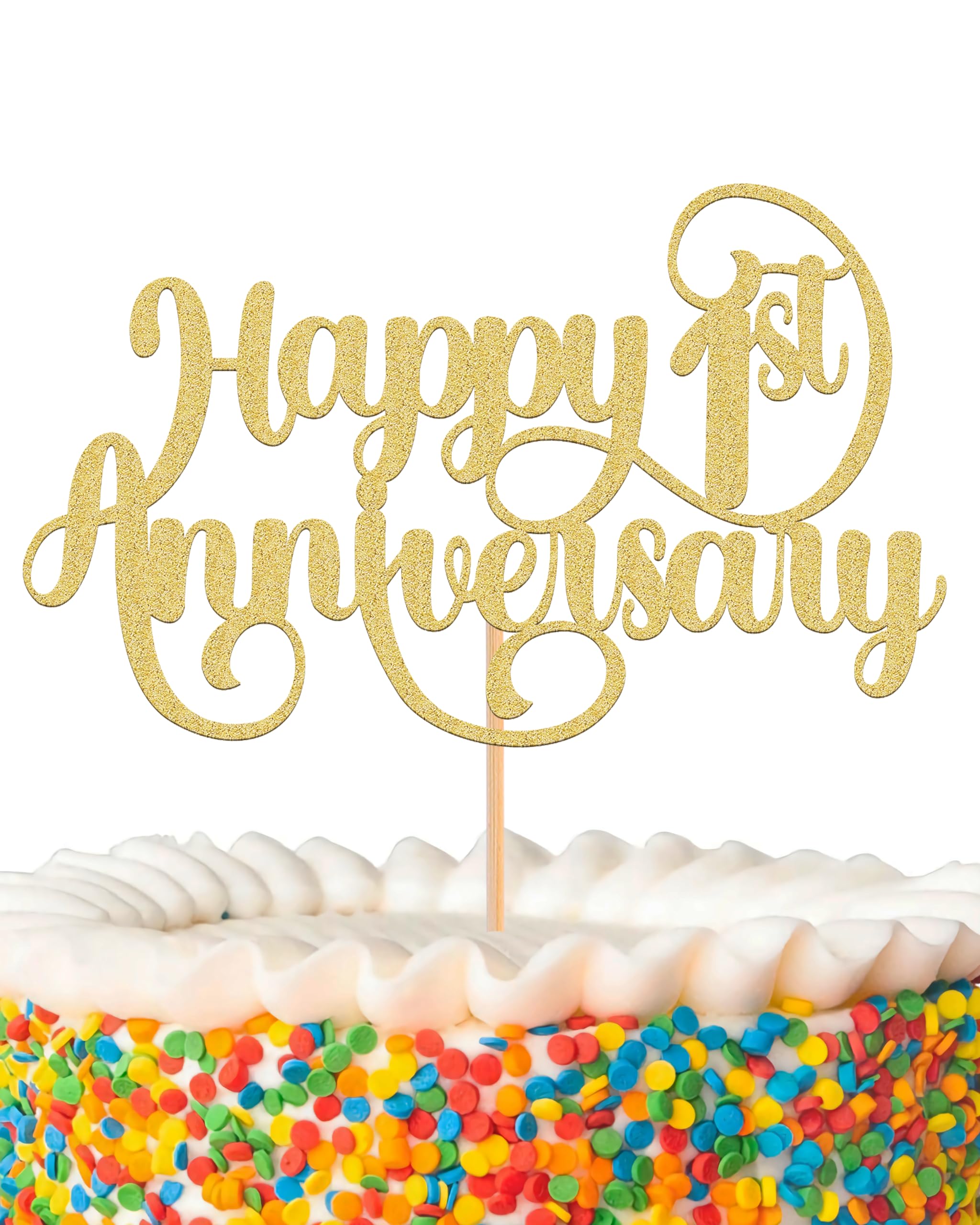 Amazon.com: Happy 1st Anniversary Cake Topper - Glitter Golden First ...