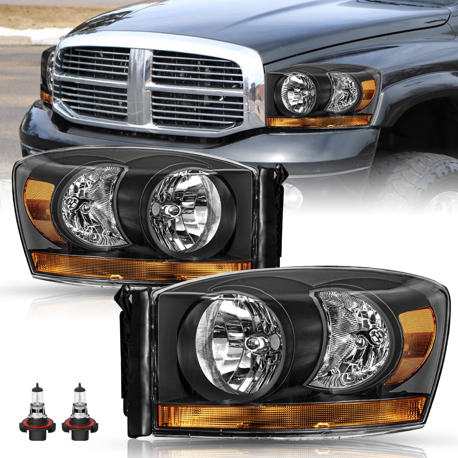 Amazon.com: TUSDAR Headlight Assembly Set Fits for 2006-2008 Dodge Ram 1500/2006-2009 Dodge Ram ...