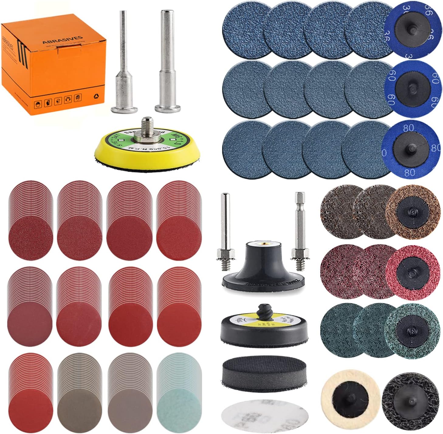Tshya 270Pack 2inch Sanding Discs Pad Variety Kit for Drill Die Grinder ...