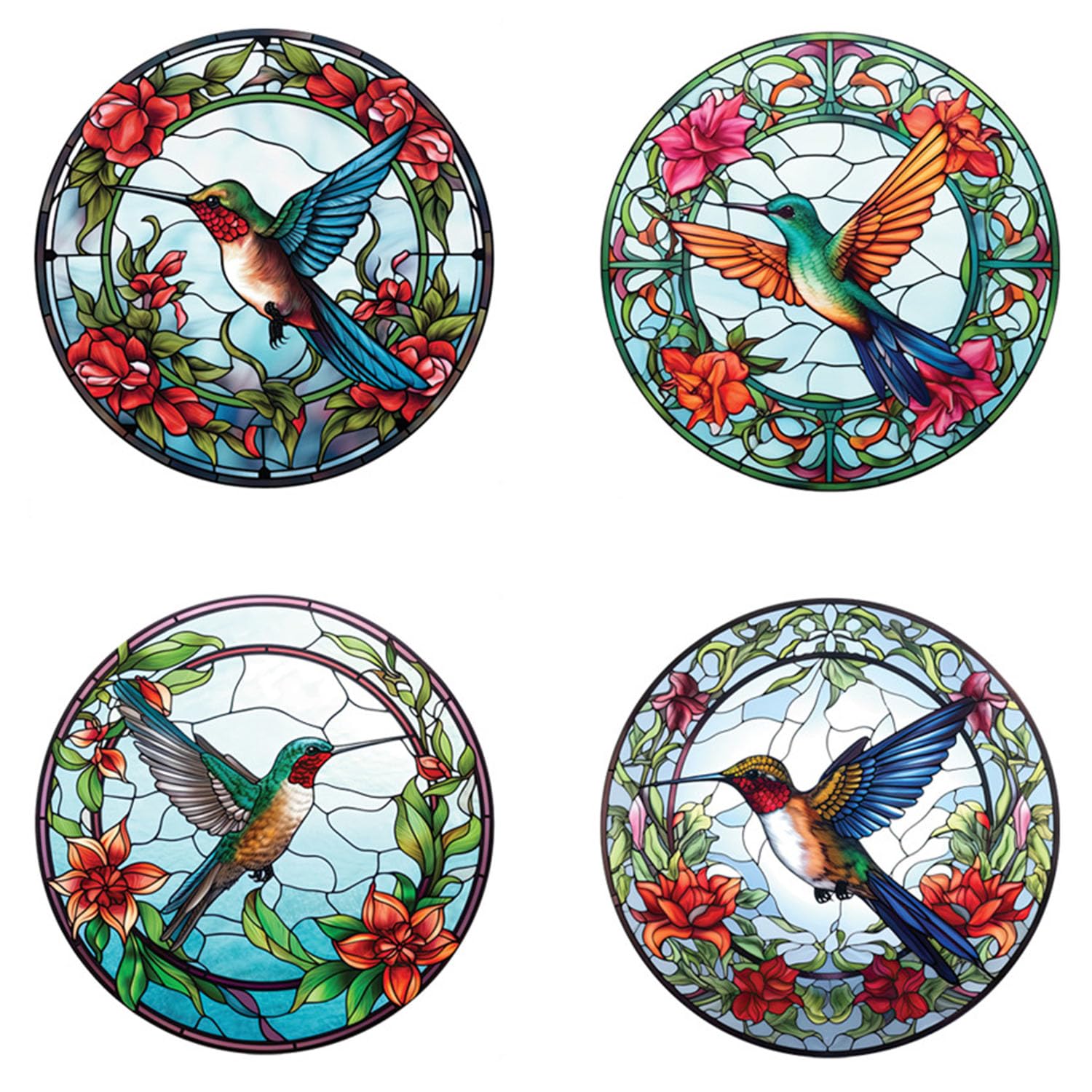 Amazon.com: WBQMUNY 4 Sheets Window Decor Hummingbird Stained Glass ...