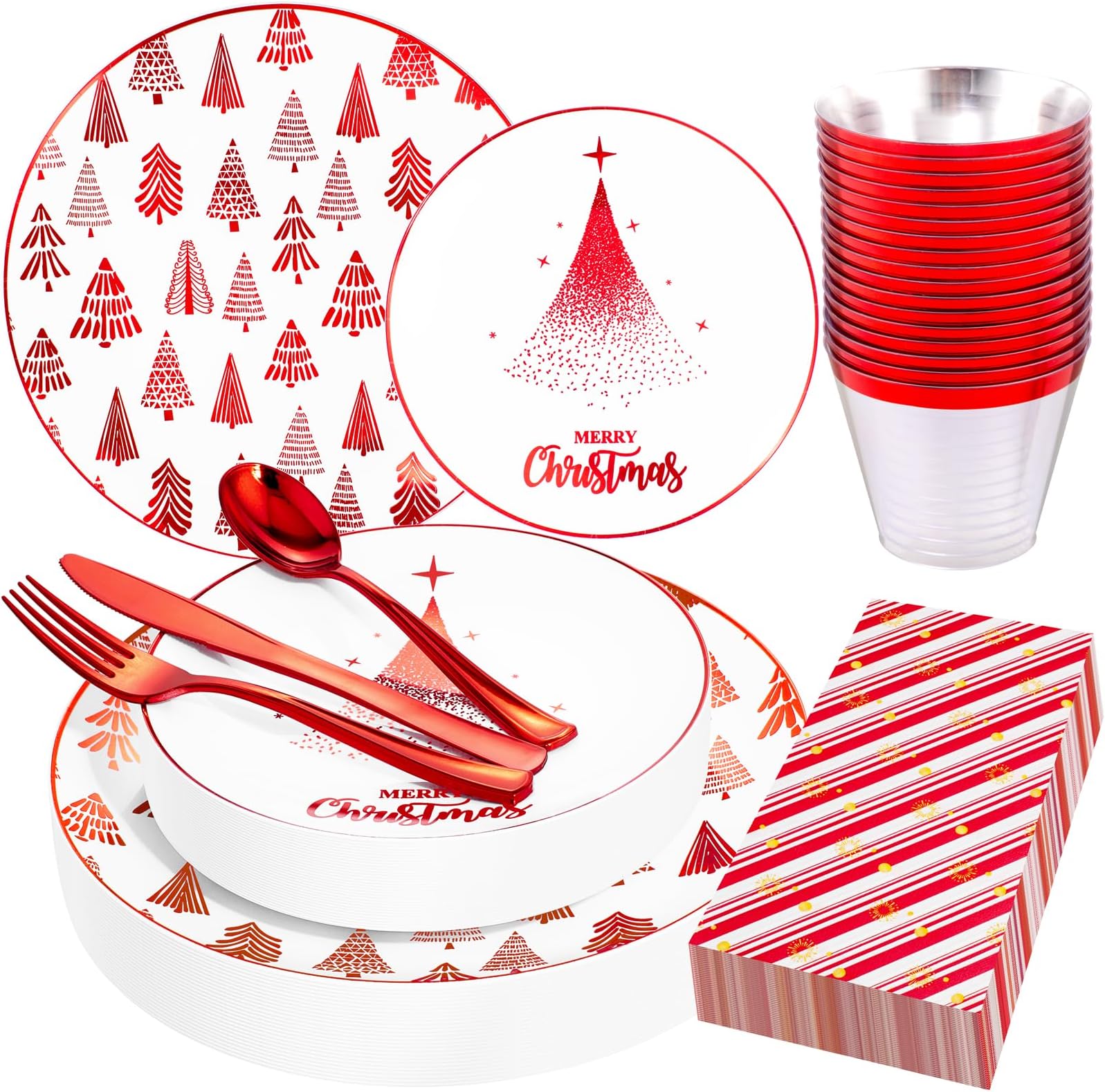 Amazon.com: Sliner 240 Pcs Christmas Plastic Plates for 30 Guests ...