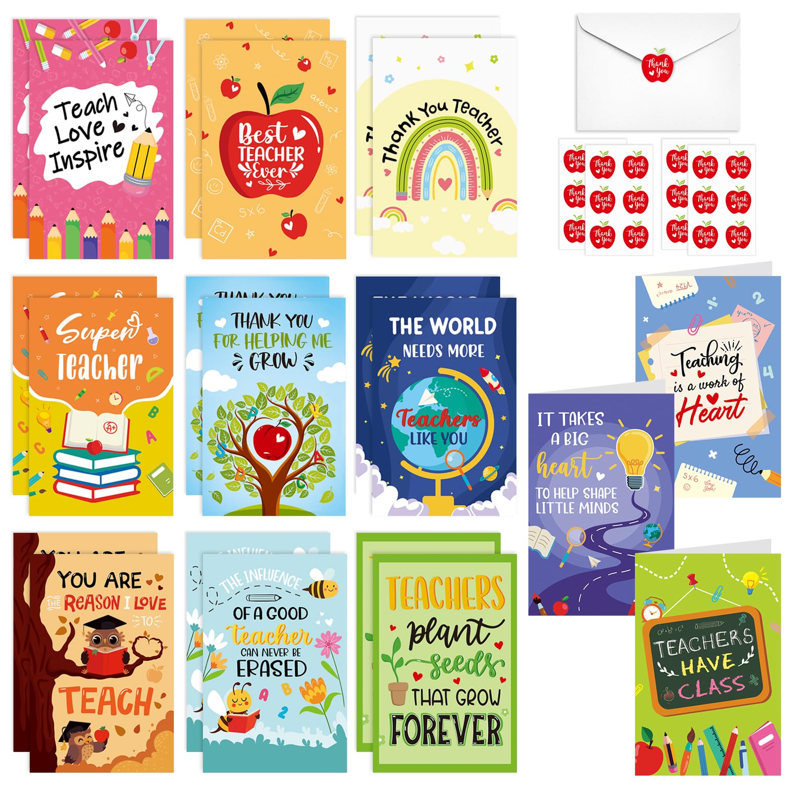Amazon.com : Sereliy 24 Pack Teacher Appreciation Cards,Teacher ...