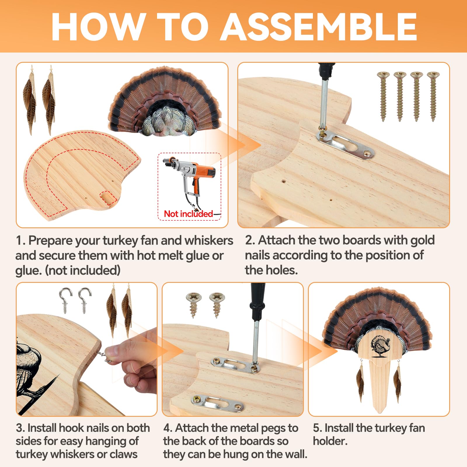 Snapklik.com : 2 Pack Turkey Fan Mount Kit Wooden Wall Mounted Turkey ...