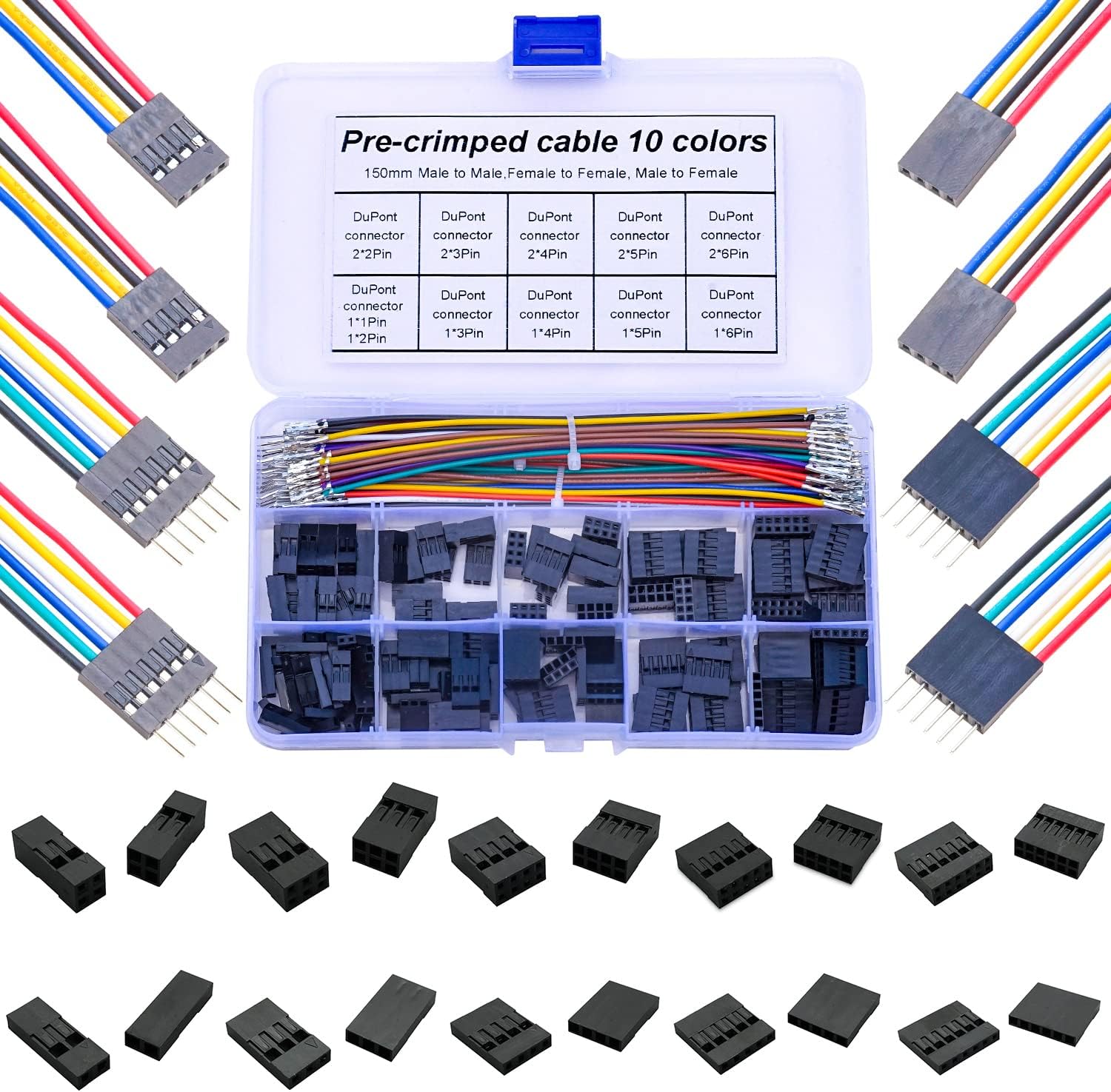 Amazon.com: Keszoox Dupont 2.54mm JST Connector Kit with 22AWG Premium Pre-Crimped Cables ...