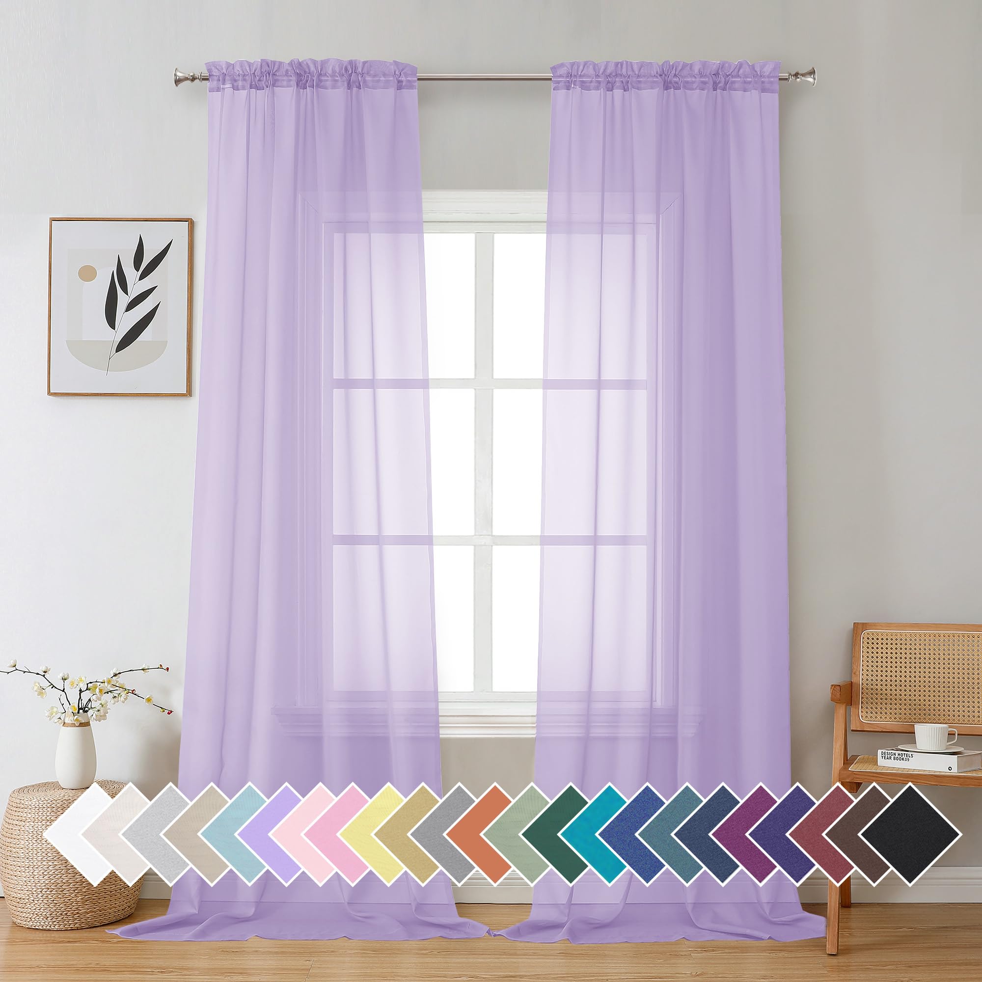 Amazon.com: Aiyufeng Light Purple Sheer Curtain Panels Pair Sold 96 ...