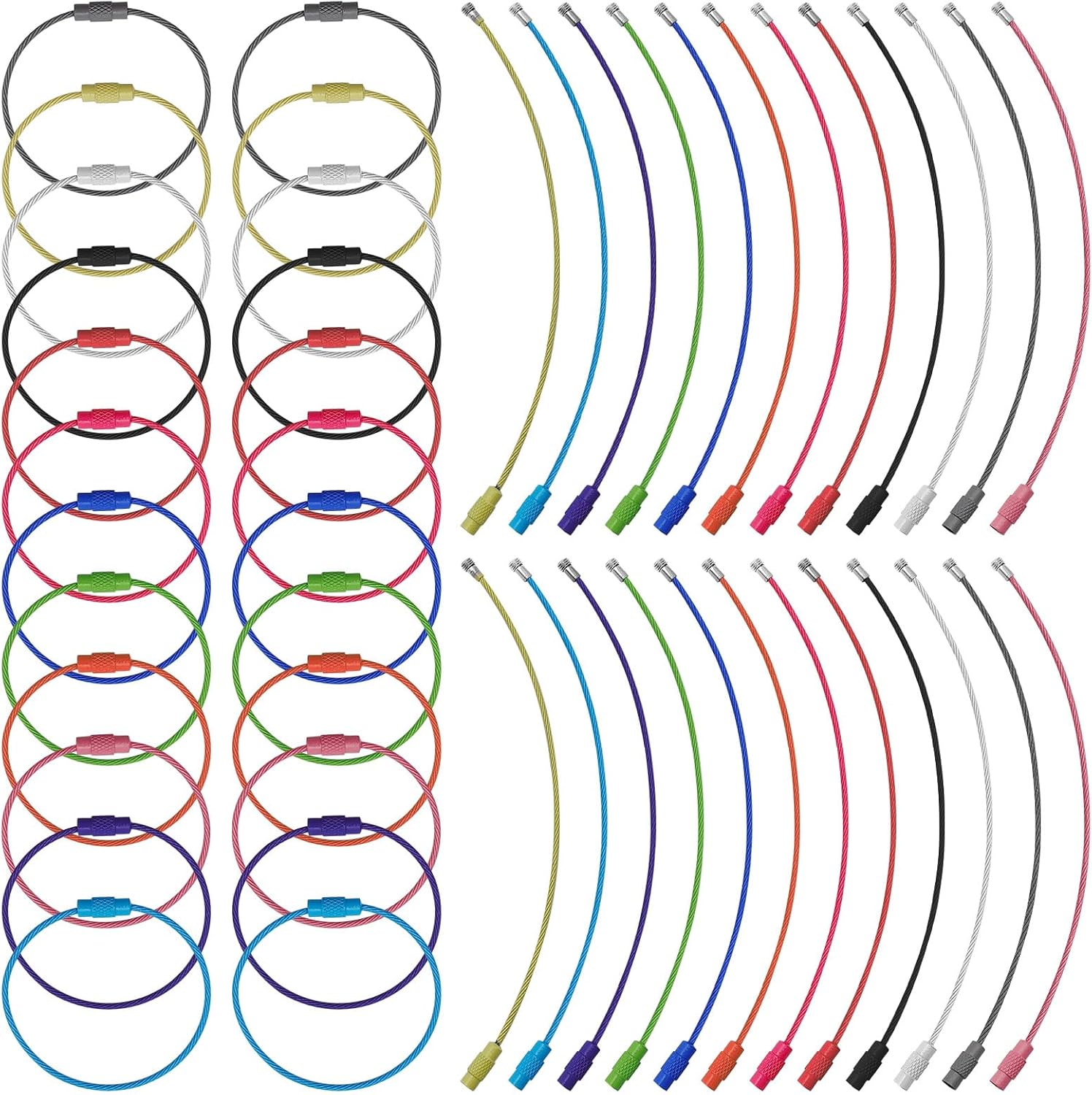 Amazon.com: Oubaka 48pcs Stainless Steel Wire Key Rings 6 Inch Cable ...