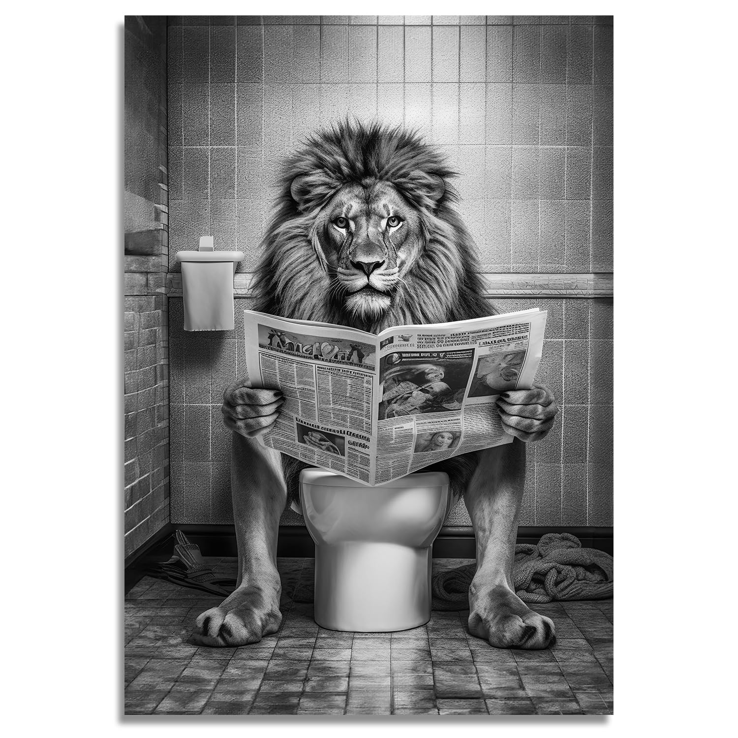 Funny Lion Wall Art - Lion On Toilet Wall Art - Large 11x14 Lion ...