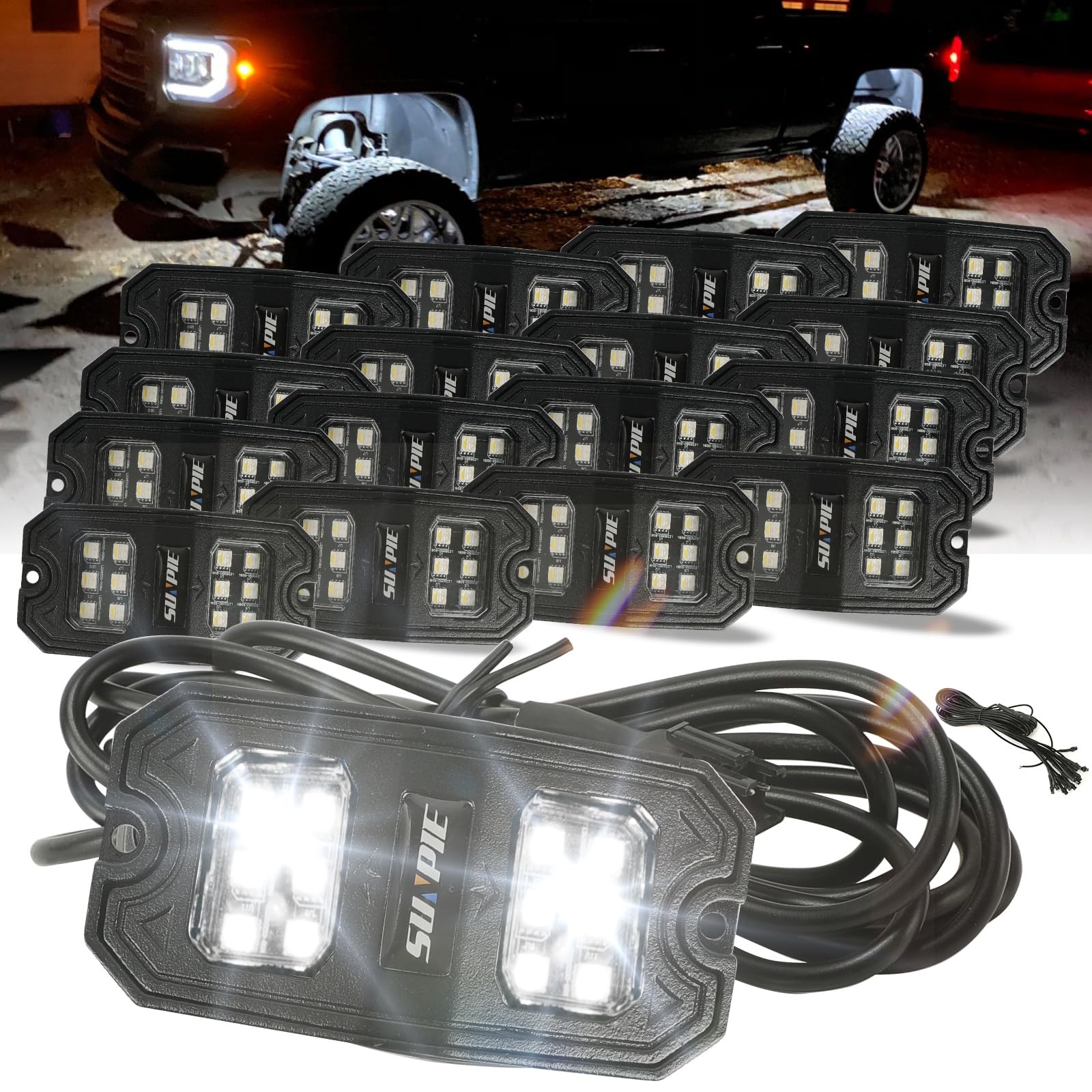 Snapklik.com : SUNPIE 16 Pods Wide Angle Pure White Rock Lights 6000K ...