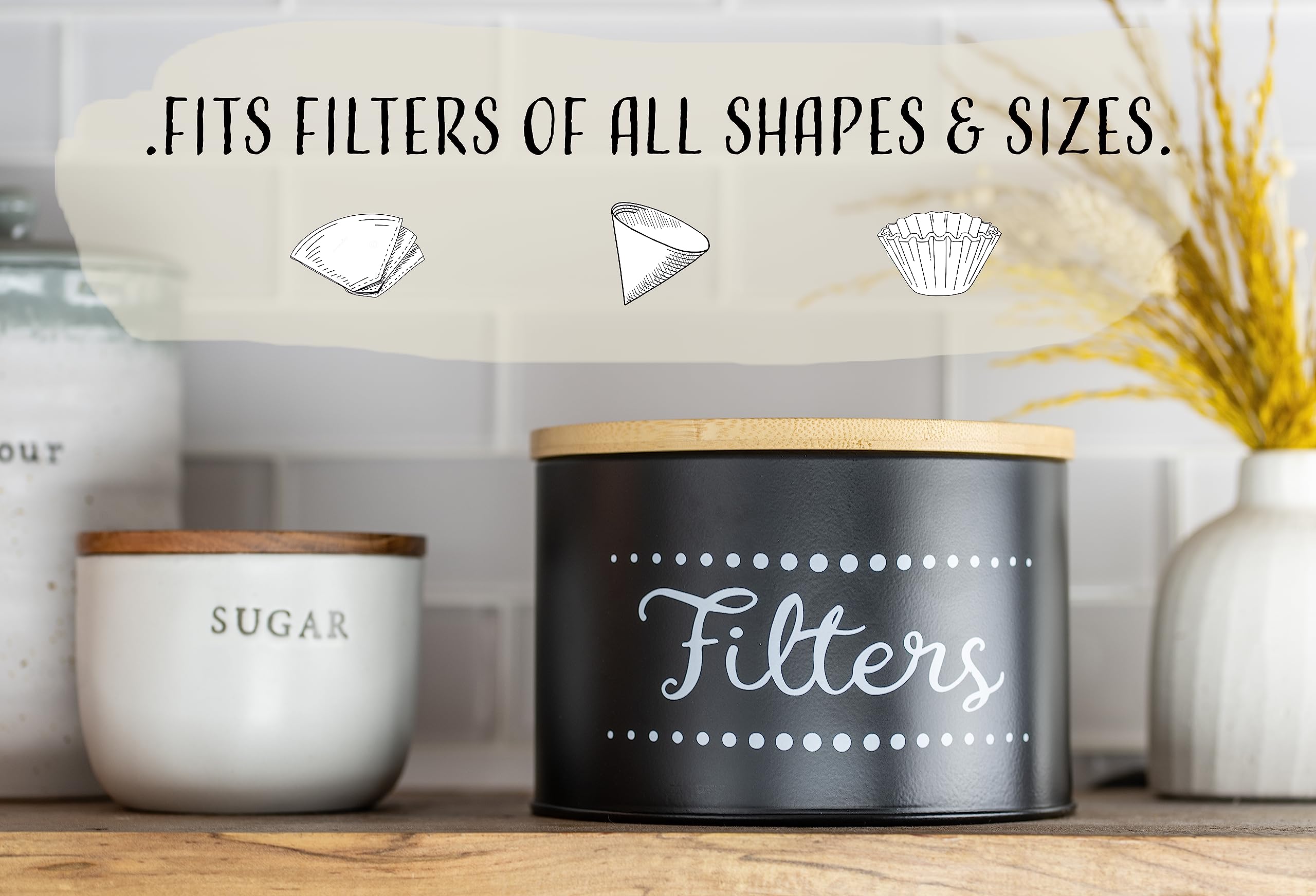 Coffee Filter Holder Storage - Metal & Bamboo Coffee Filter Container w ...